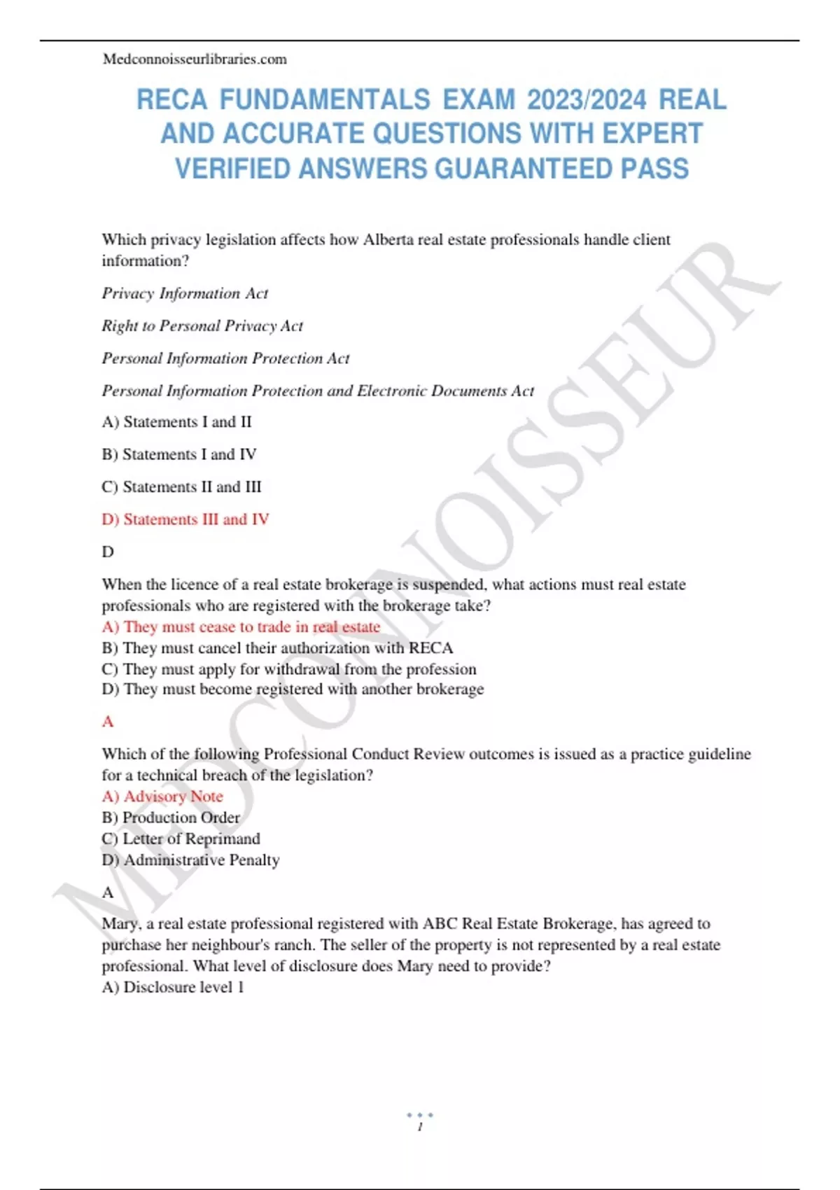 RECA FUNDAMENTALS EXAM 2023/2024 REAL AND ACCURATE QUESTIONS WITH ...