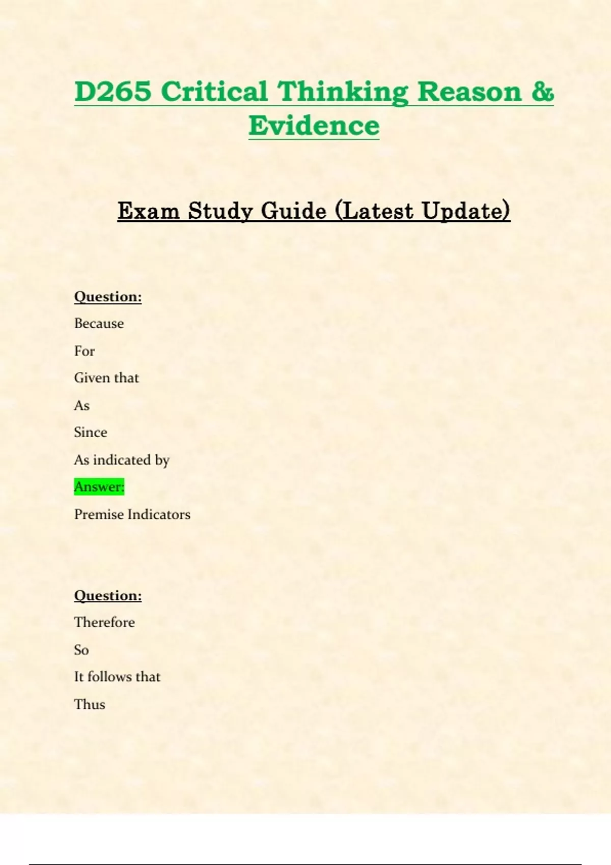 WGU D265 Study Guide (Latest 2024 / 2025 Update) Critical Thinking ...