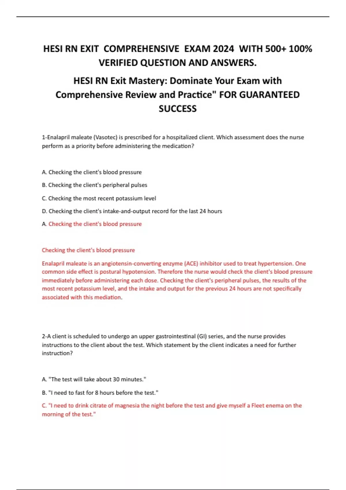 HESI RN EXIT COMPREHENSIVE EXAM 2024 WITH 500+ 100% VERIFIED QUESTION ...