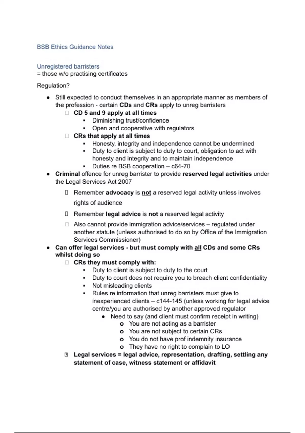 Summary Ethics Bar Exam Uk FULL NOTES- BPTC Barrister practice course ...