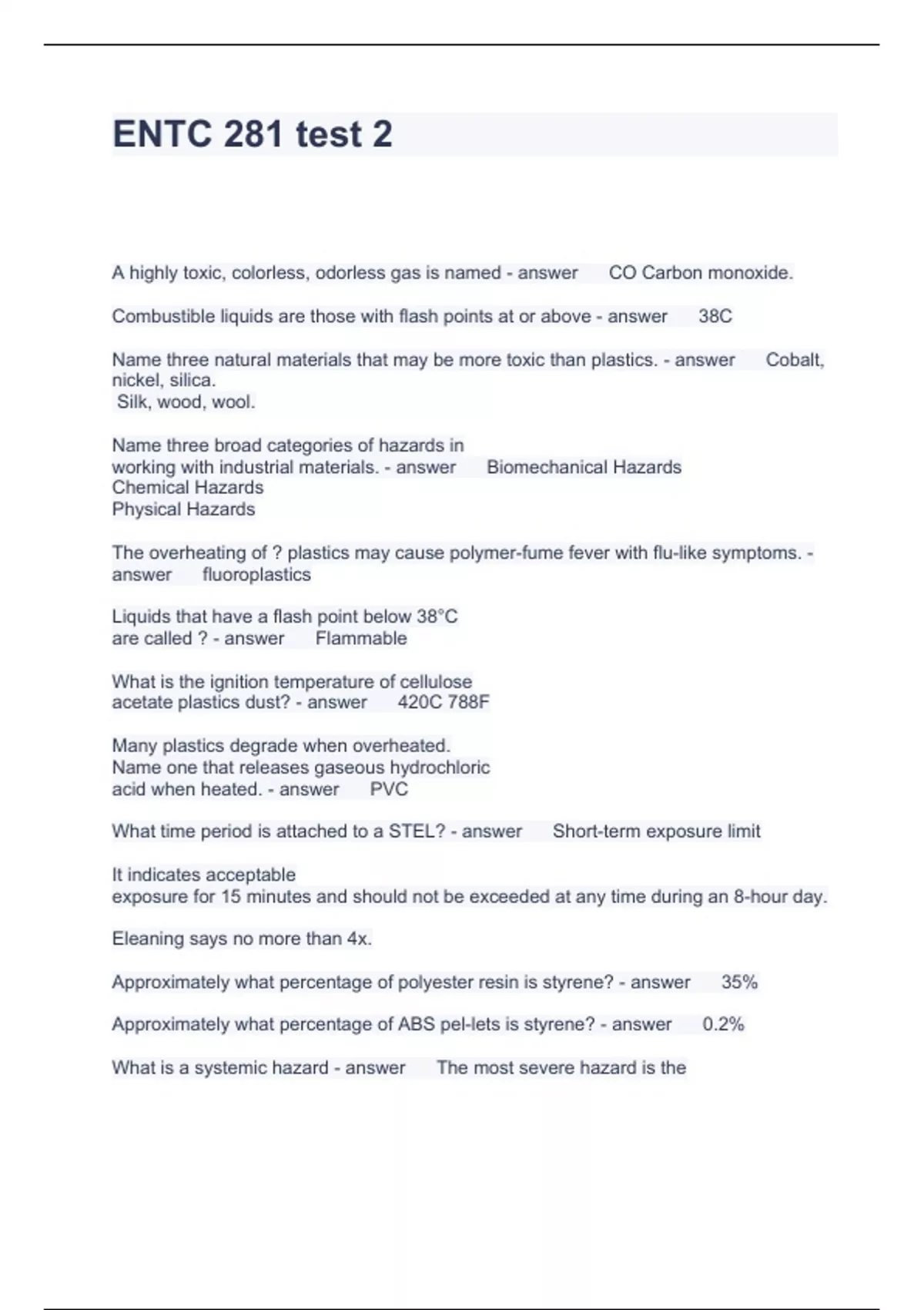 ENTC 281 test 2 Questions with correct Answers 2024 - ENTC - Stuvia US