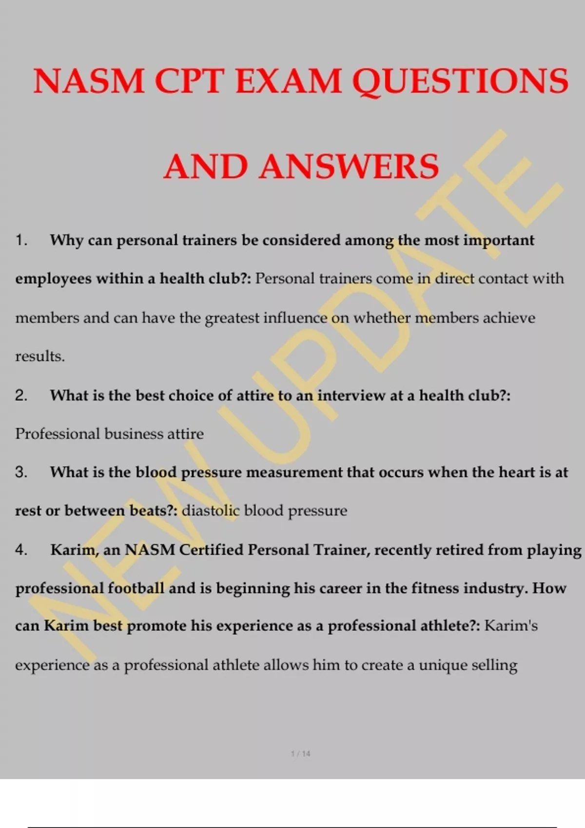 NASM CPT EXAM QUESTIONS AND ANSWERS - Nasm - Stuvia US