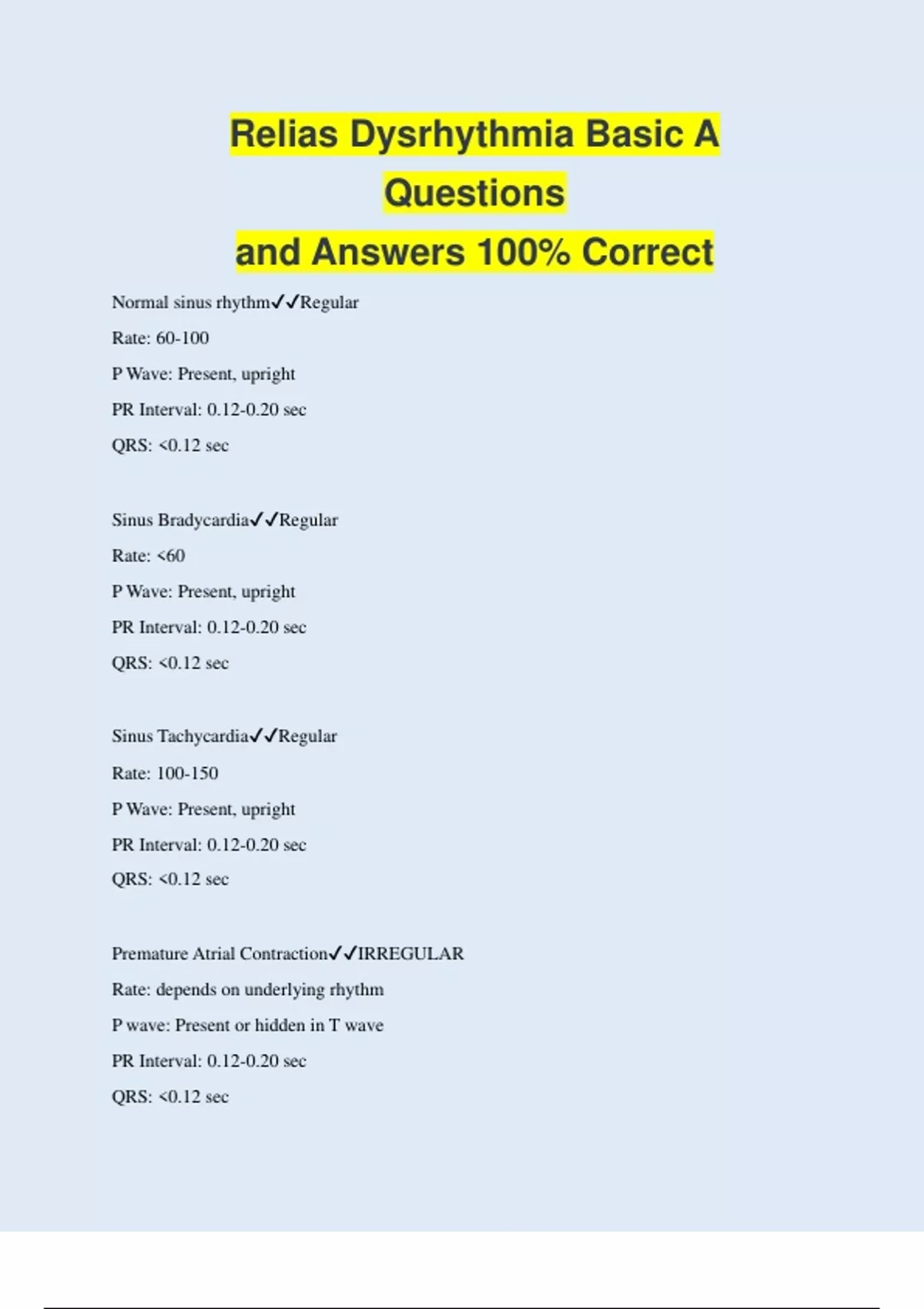 Relias Dysrhythmia Basic A Questions and Answers 100% Correct - RELIAS ...