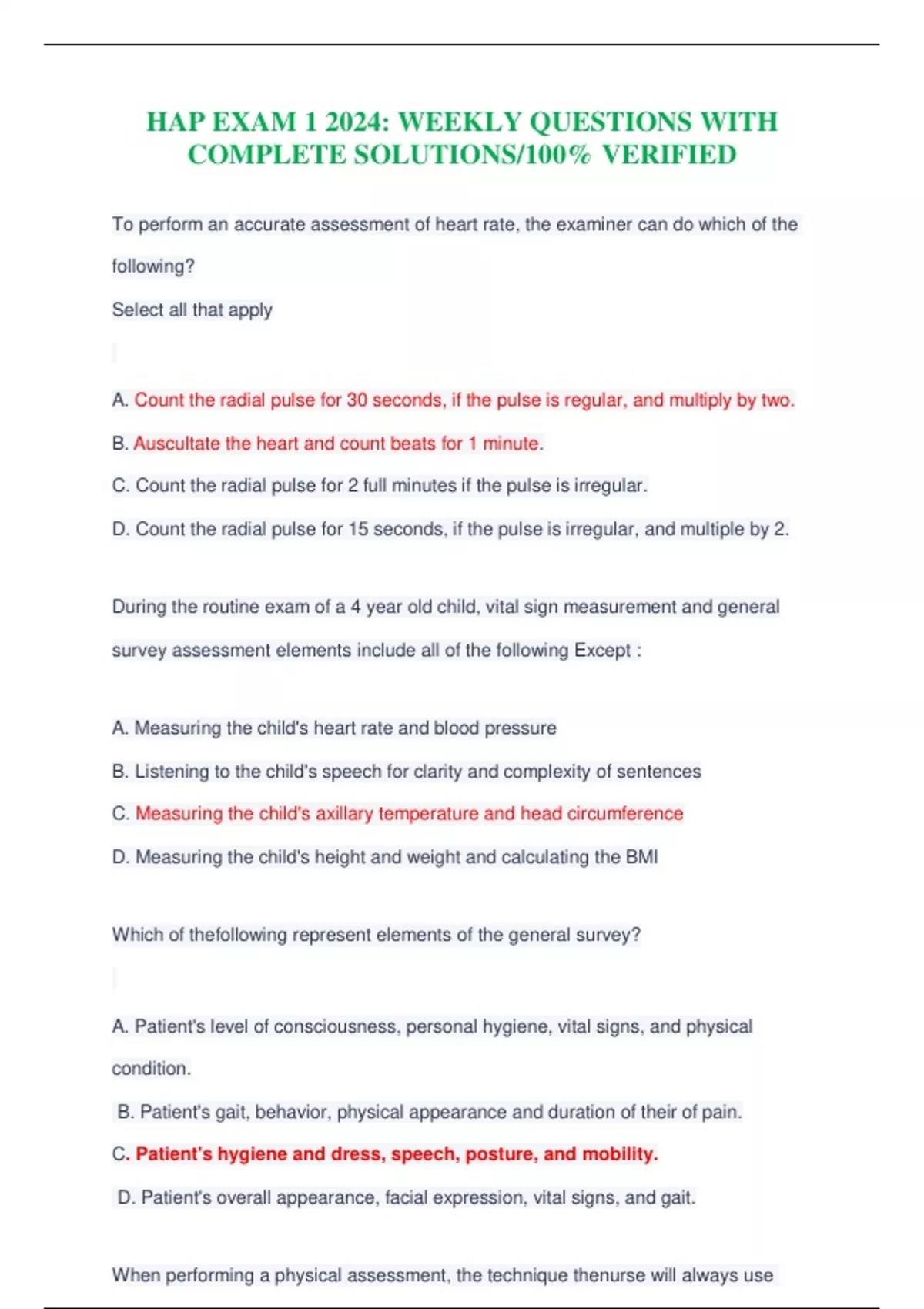 HAP EXAM 1 2024: WEEKLY QUESTIONS WITH COMPLETE SOLUTIONS/100% VERIFIED ...