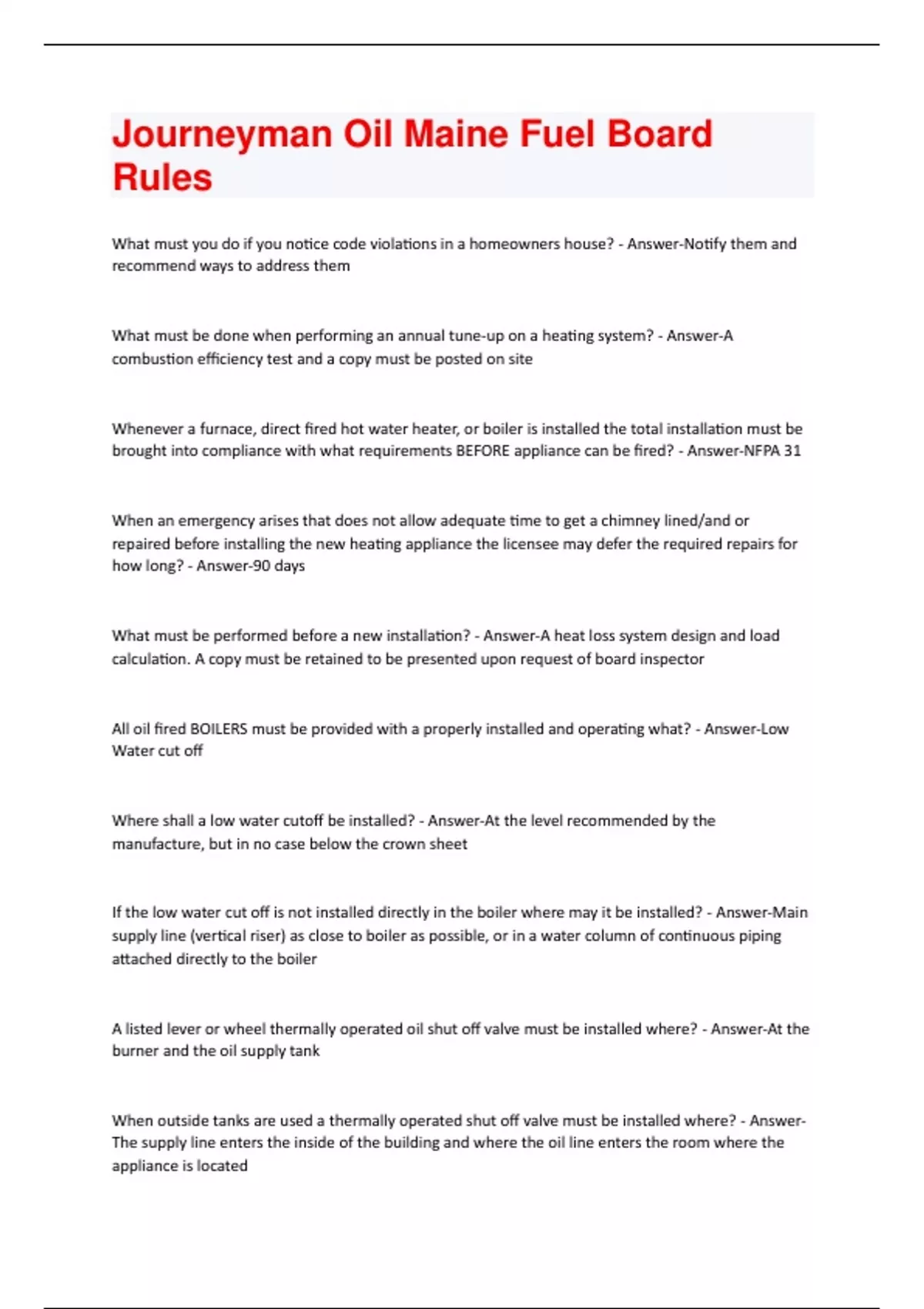 Journeyman Oil Maine Fuel Board Rules Questions And Answers With ...