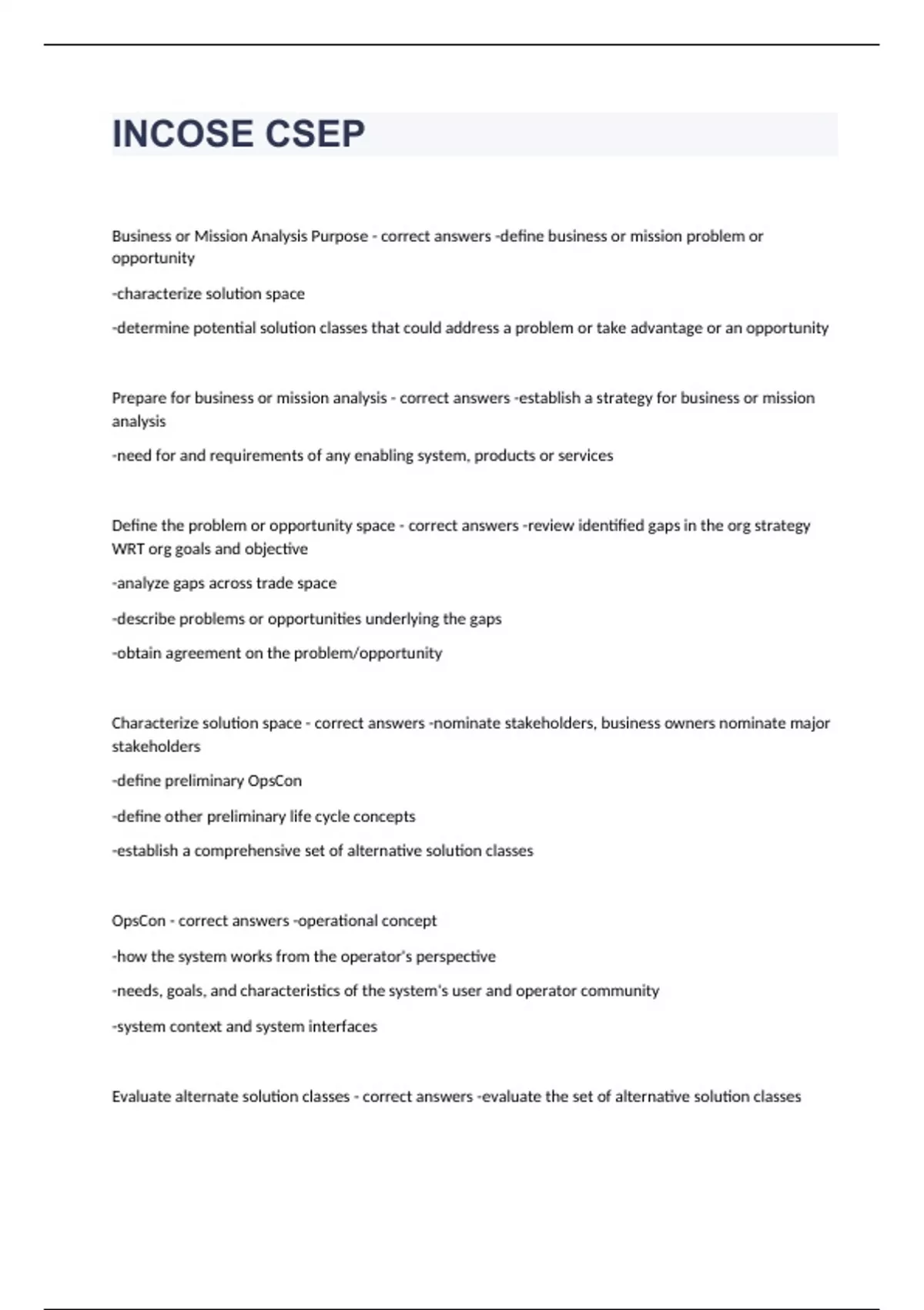 Incose Csep Questions And Answers Already Solved 2024 Incose Asep Stuvia Us