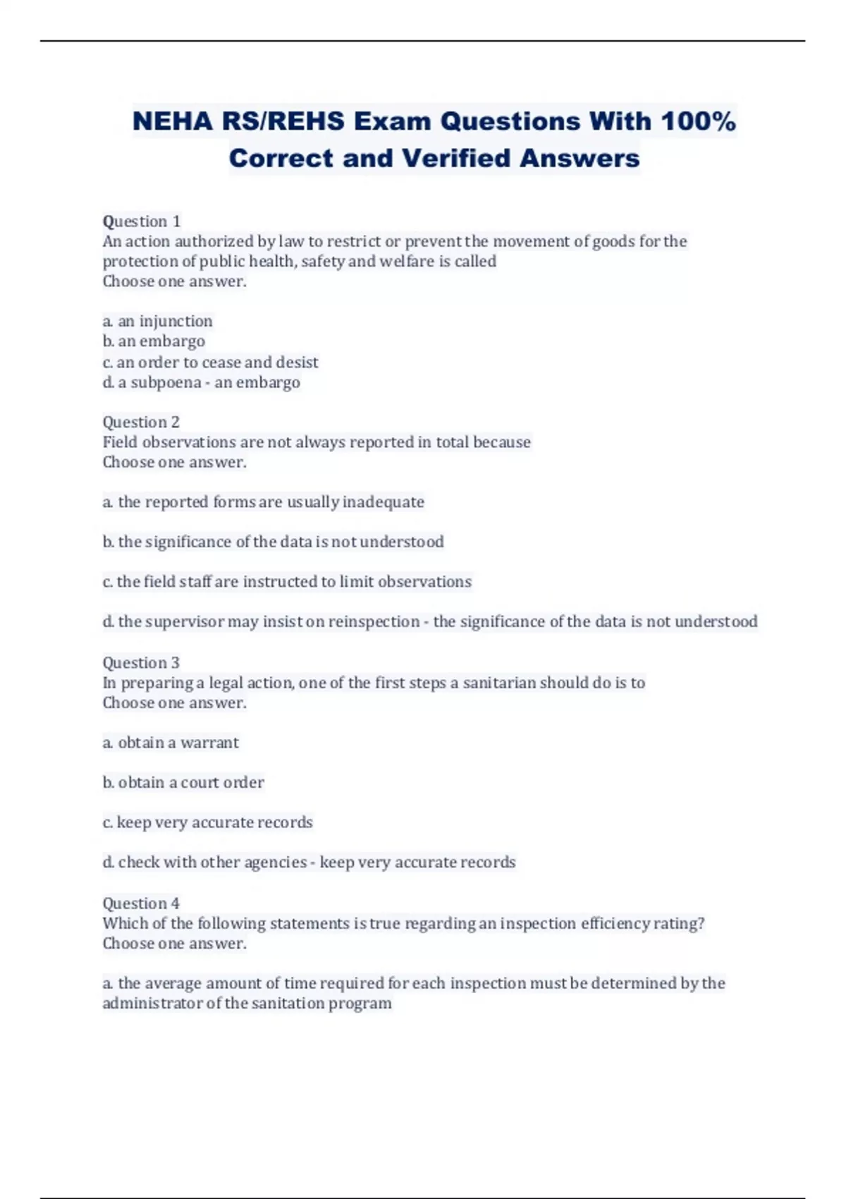 NEHA RS/REHS Exam Questions With 100% Correct and Verified Answers ...