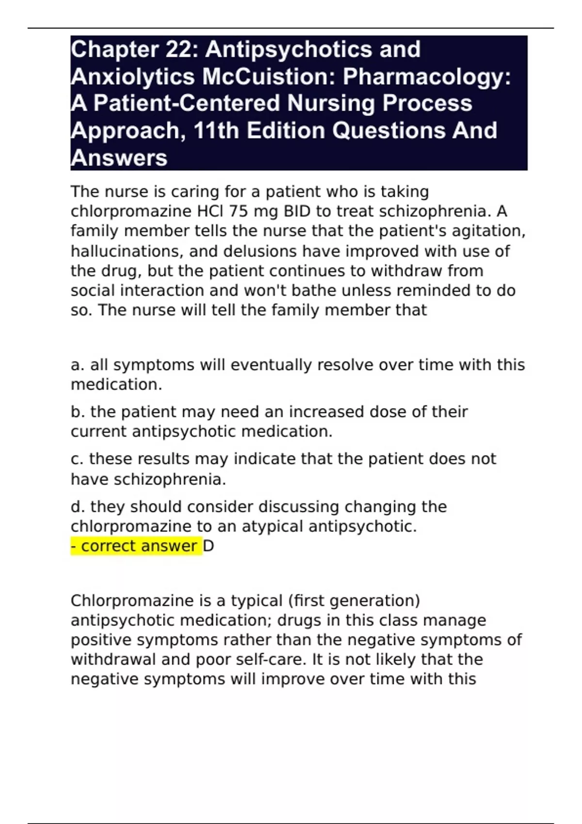 Chapter 22: Antipsychotics and Anxiolytics McCuistion: Pharmacology: A ...