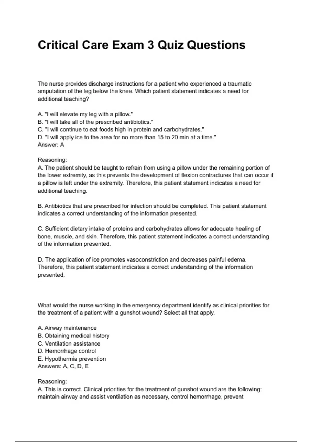 Critical Care Exam 3 Quiz Questions 2024/2025 A+ score assured (100% ...