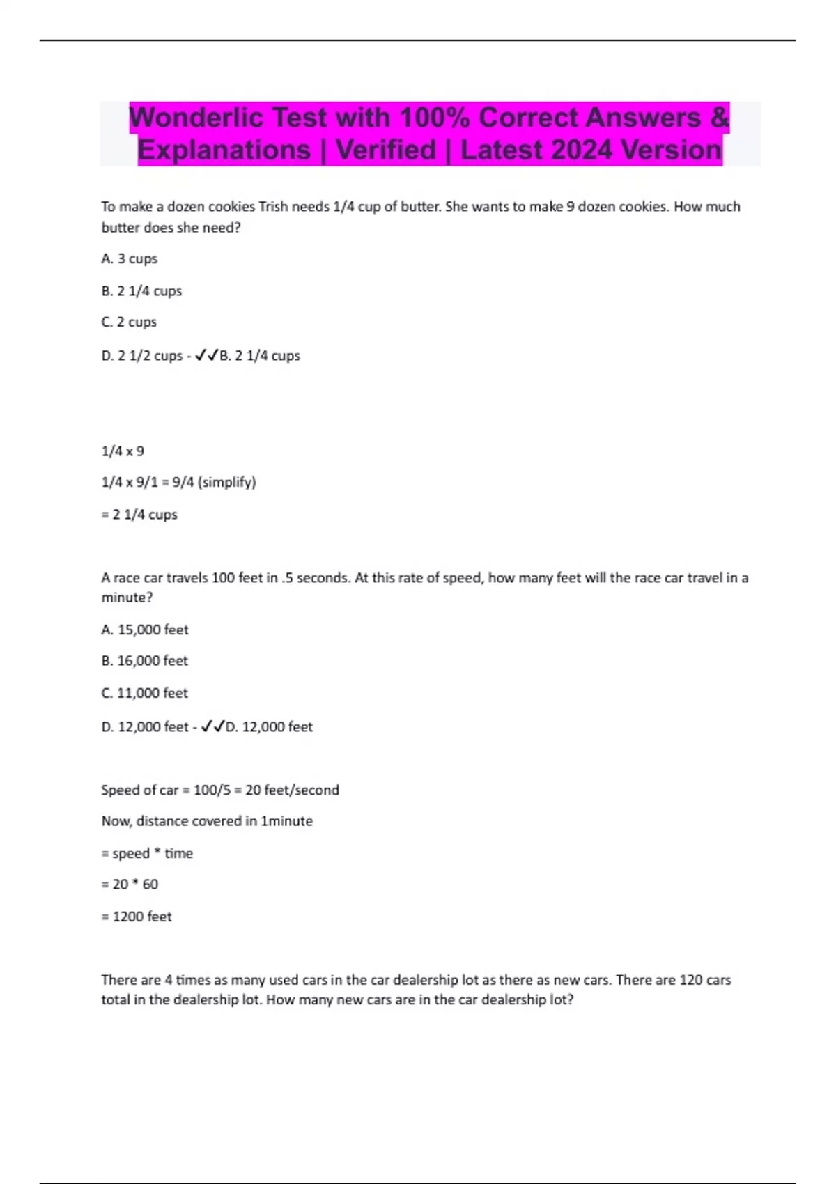 Wonderlic Test with 100% Correct Answers & Explanations | Verified ...