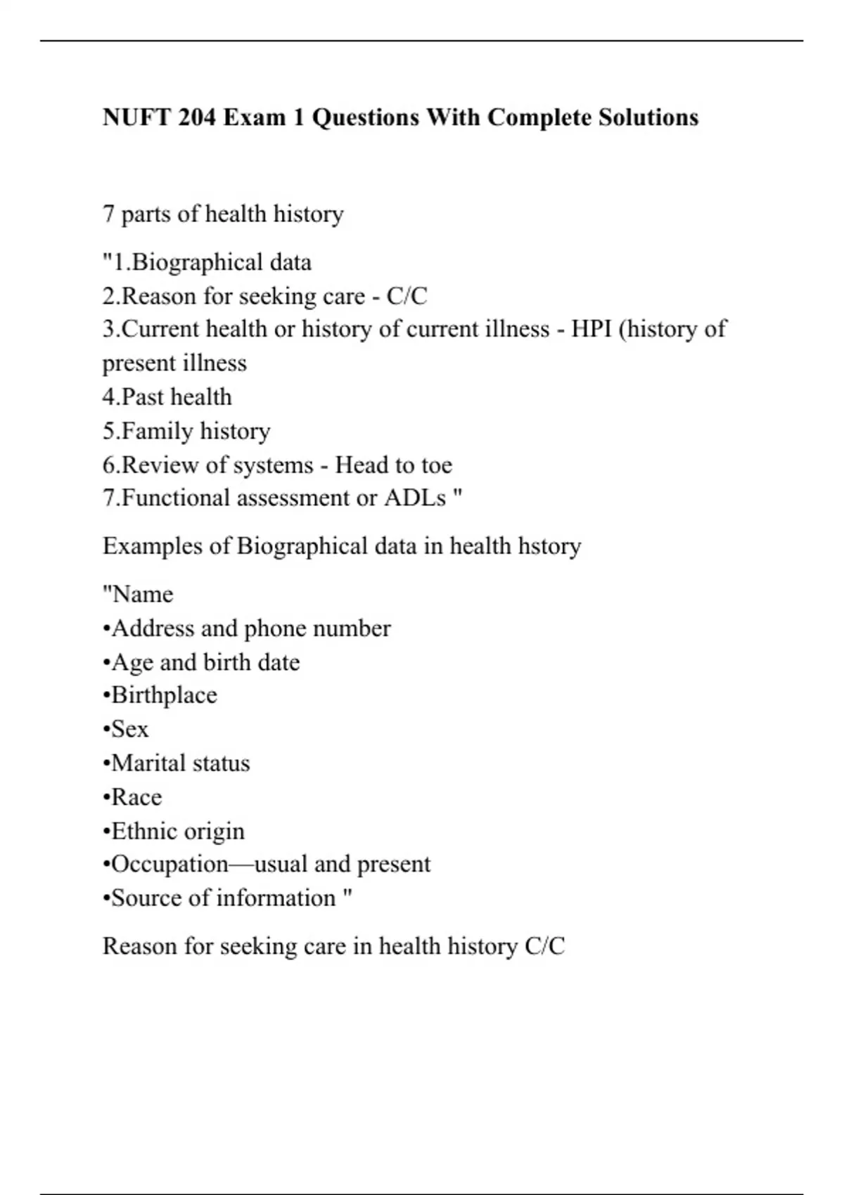 NUFT 204 Exam 1 Questions With Complete Solutions - NUFT 204 - Stuvia US