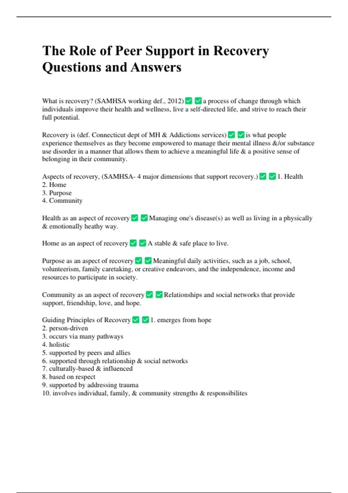 The Role of Peer Support in Recovery - Recovery - Stuvia US