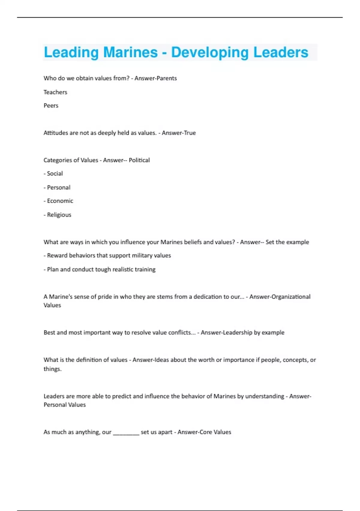 Leading Marines Bundled Exams All Versions and Courses 2024/2025 Full ...