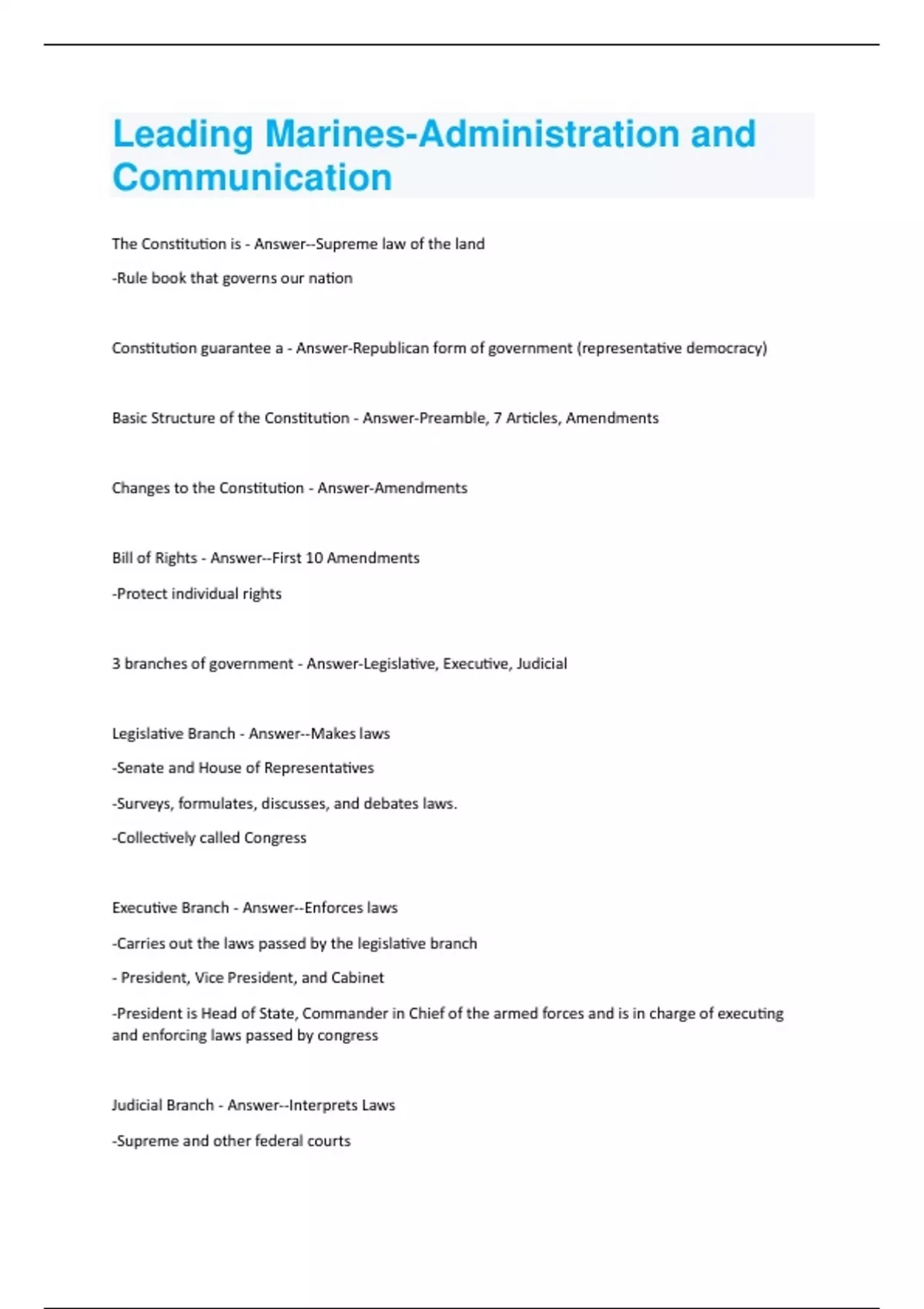 Leading Marines-Administration and Communication Questions and Answers ...