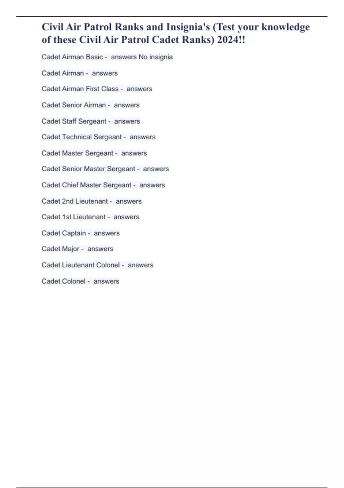 Civil Air Patrol Ranks and Insignia's (Test your knowledge of these ...