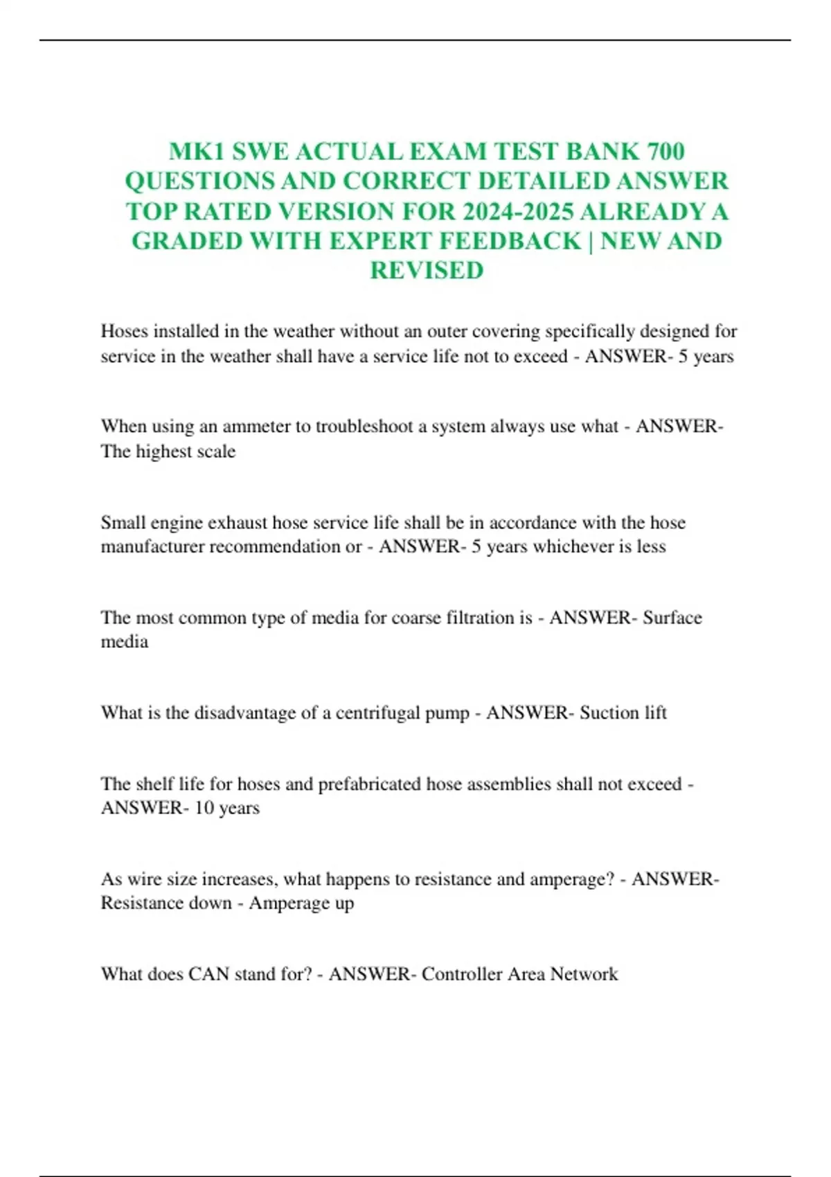 MK1 SWE ACTUAL EXAM TEST BANK 700 QUESTIONS AND CORRECT DETAILED ANSWER ...