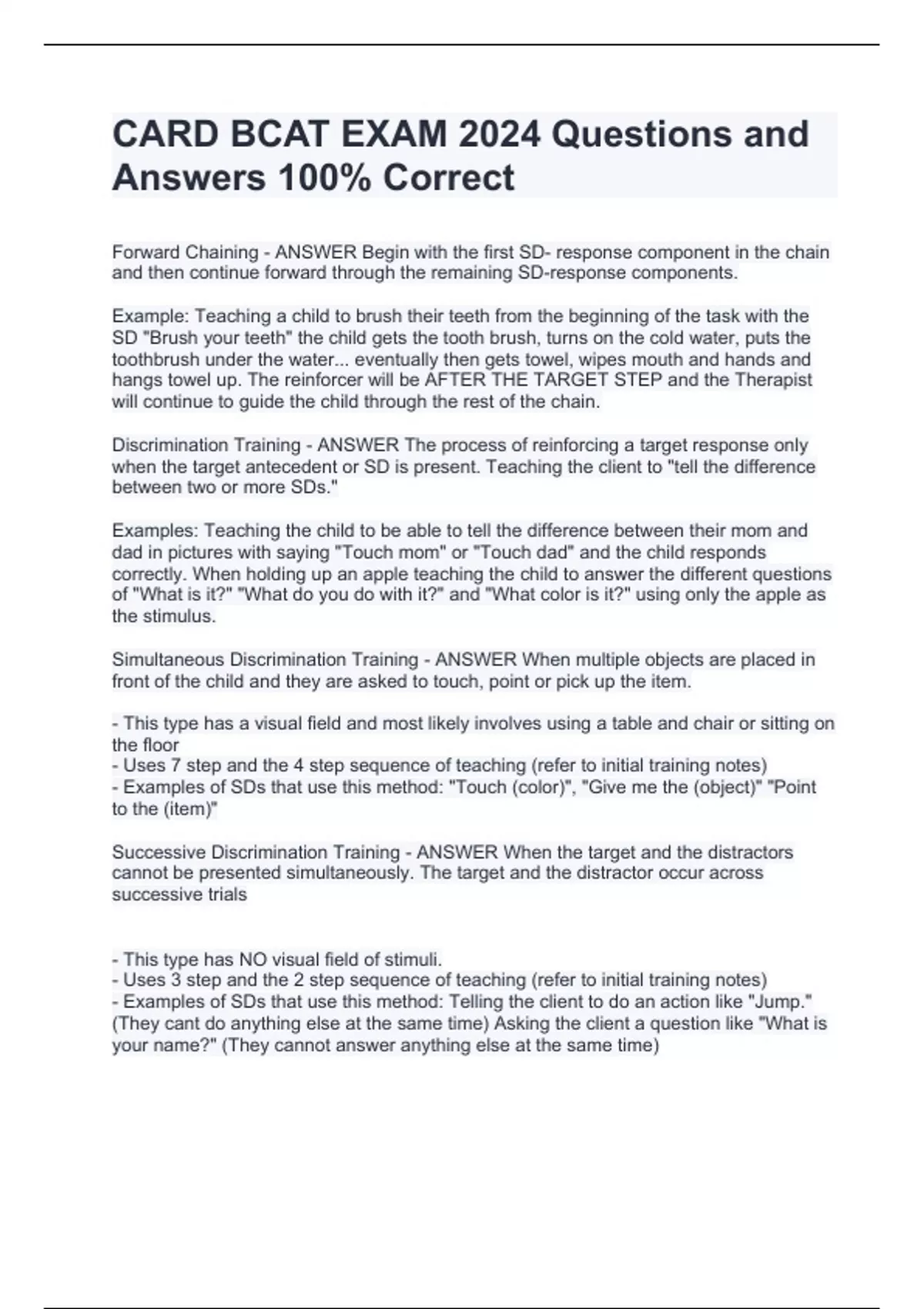 CARD BCAT EXAM 2024 Questions and Answers 100% Correct - CARD BCAT ...