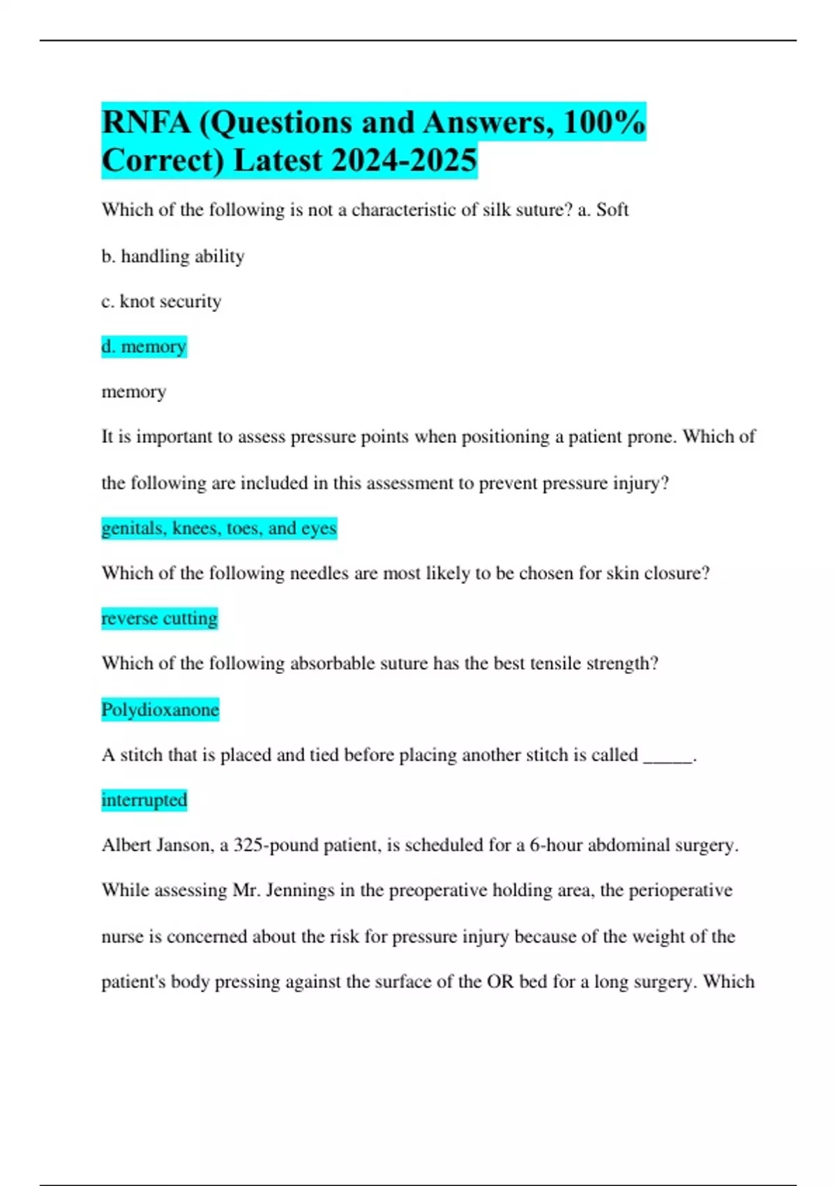 RNFA (Questions and Answers, 100% Correct) Latest - RNFA - Stuvia US
