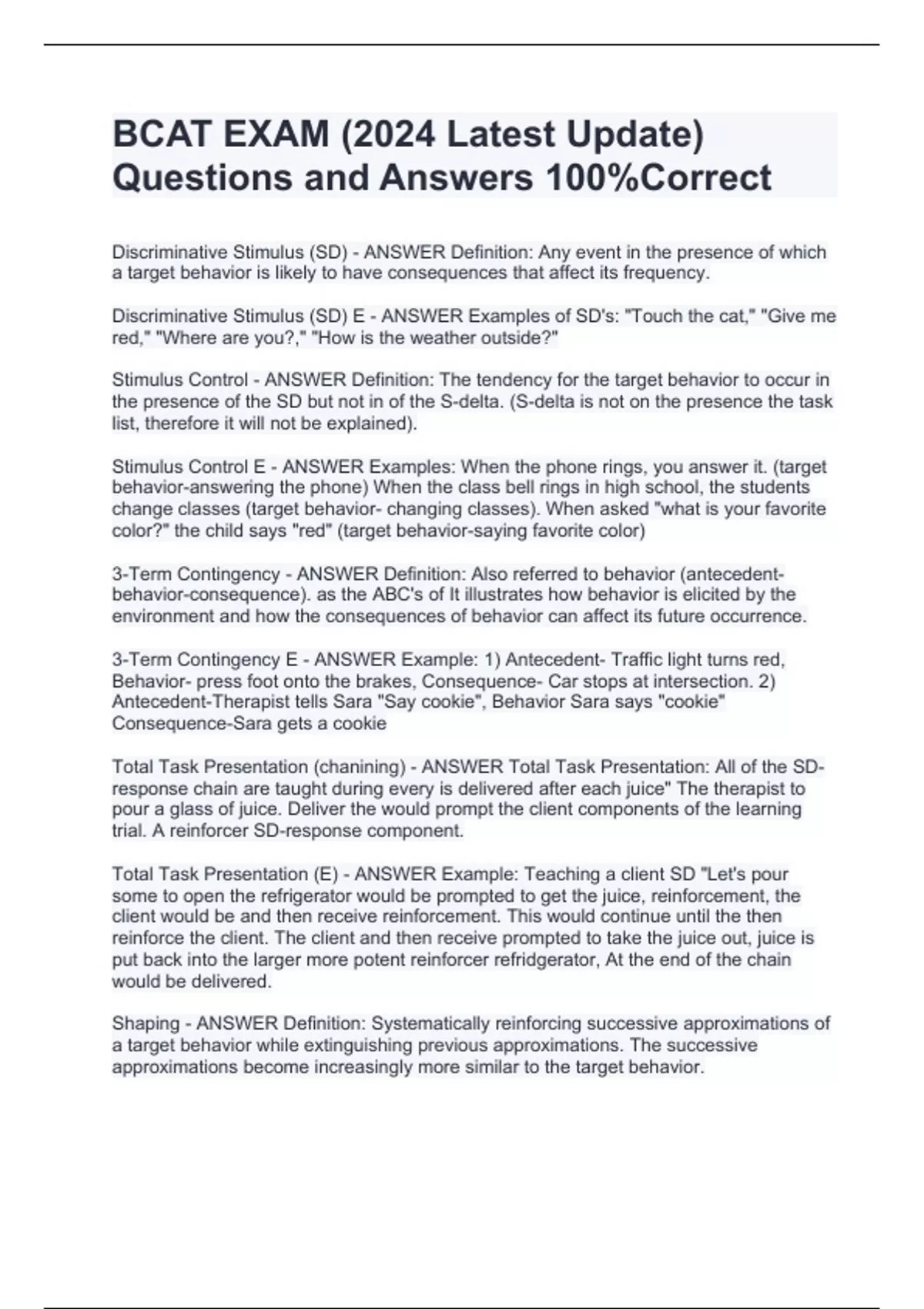 BCAT EXAM (2024 Latest Update) Questions and Answers 100%Correct - BCAT ...