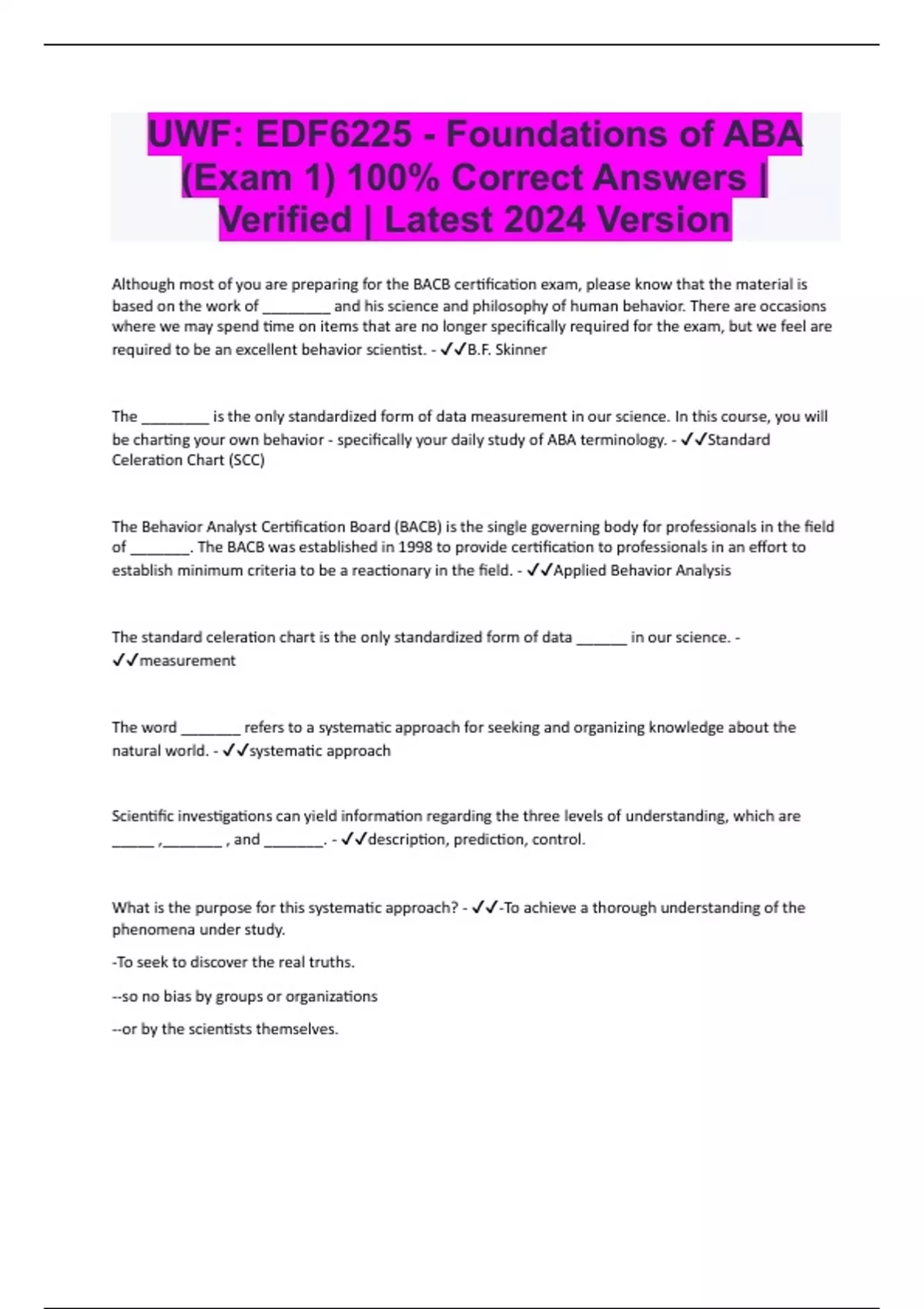 UWF: EDF6225 - Foundations of ABA (Exam 1) 100% Correct Answers ...