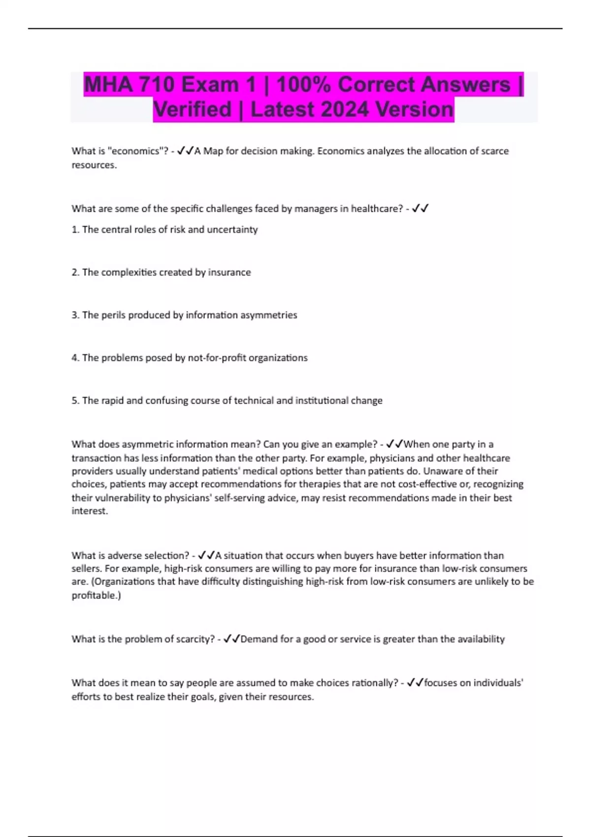 MHA 710 Exam 1 | 100% Correct Answers | Verified | Latest 2024 Version ...