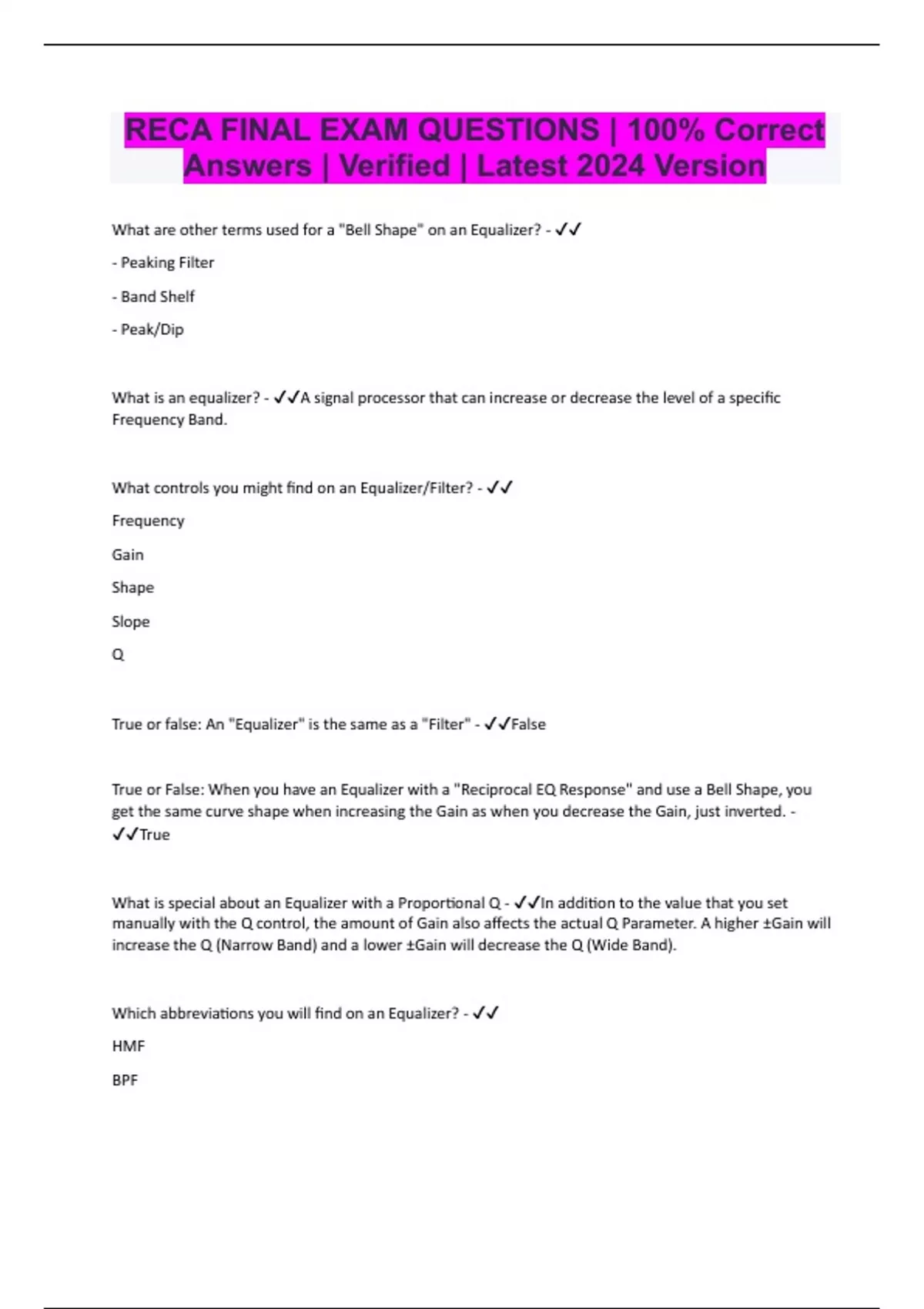 RECA FINAL EXAM QUESTIONS | 100% Correct Answers | Verified | Latest ...