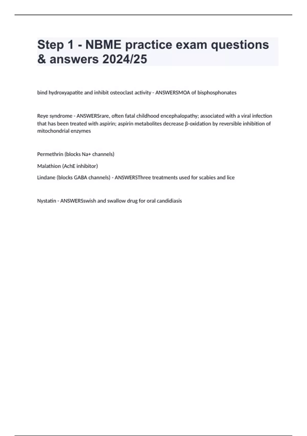 Step 1 - NBME practice exam questions & answers 2024/25 - Step 1 - NBME - Stuvia US
