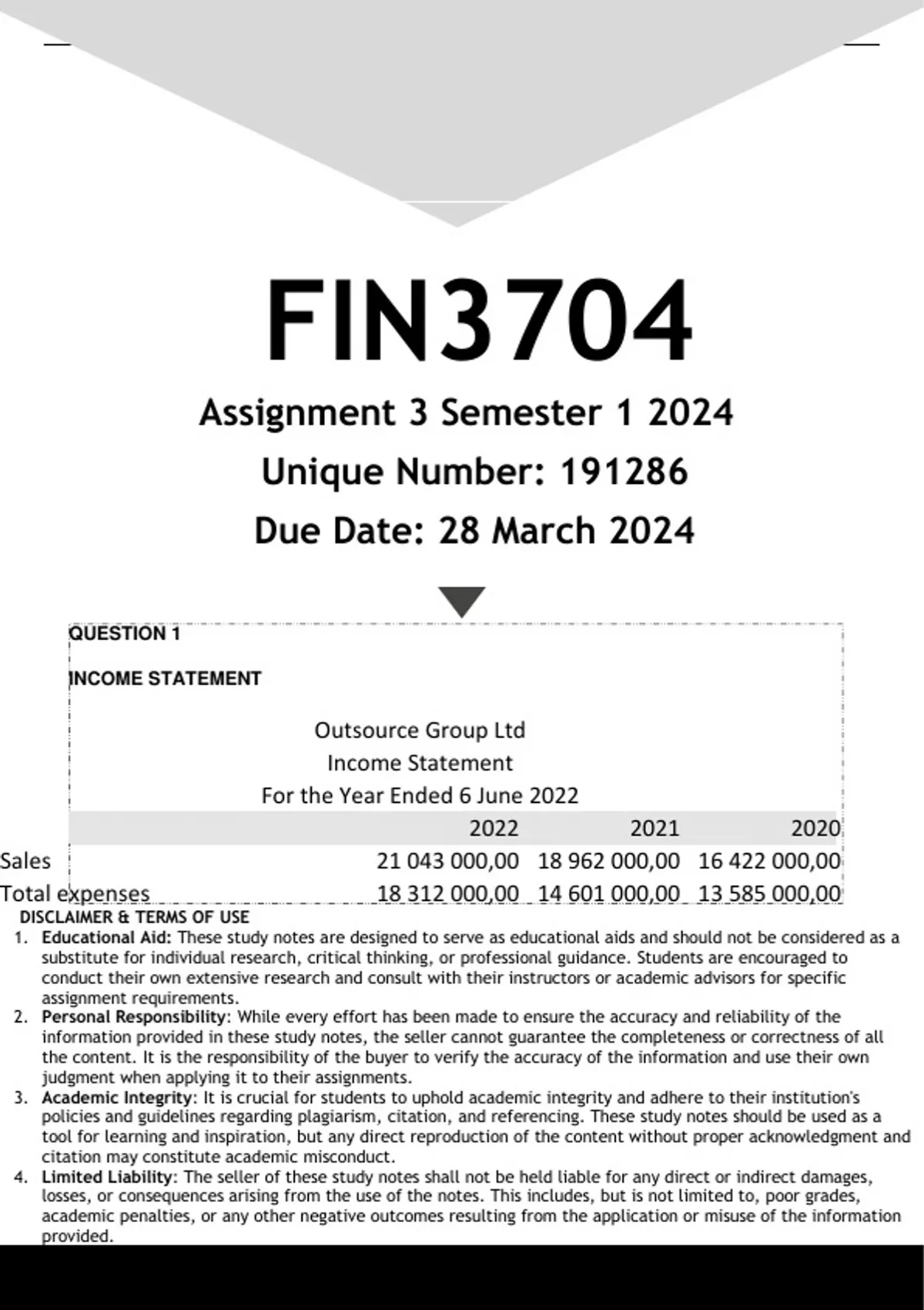 FIN3704 Assignment 3 (ANSWERS) Semester 1 2024 (191286)- DISTINCTION ...