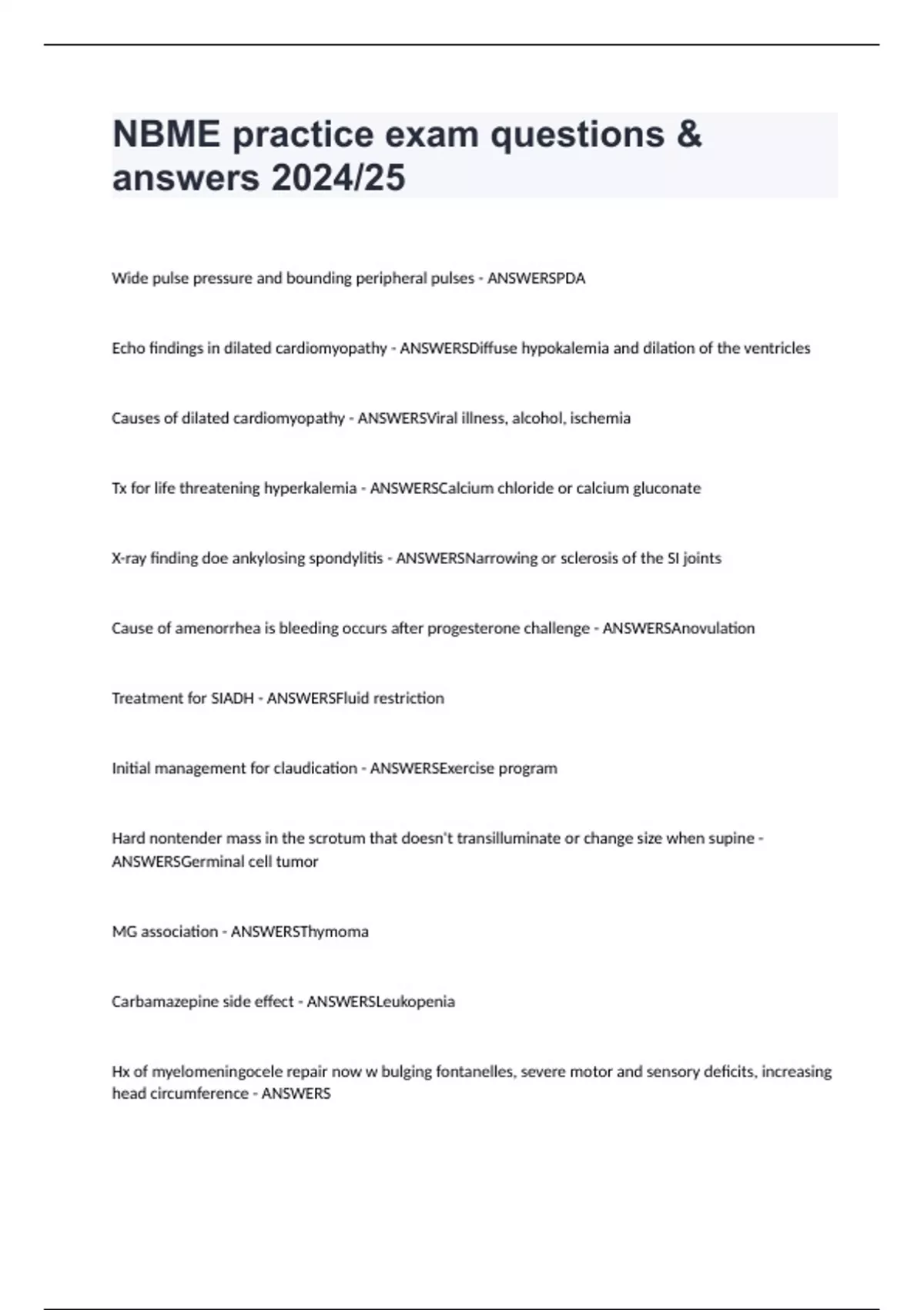 NBME practice exam questions & answers 2024/25 - NBME - Stuvia US