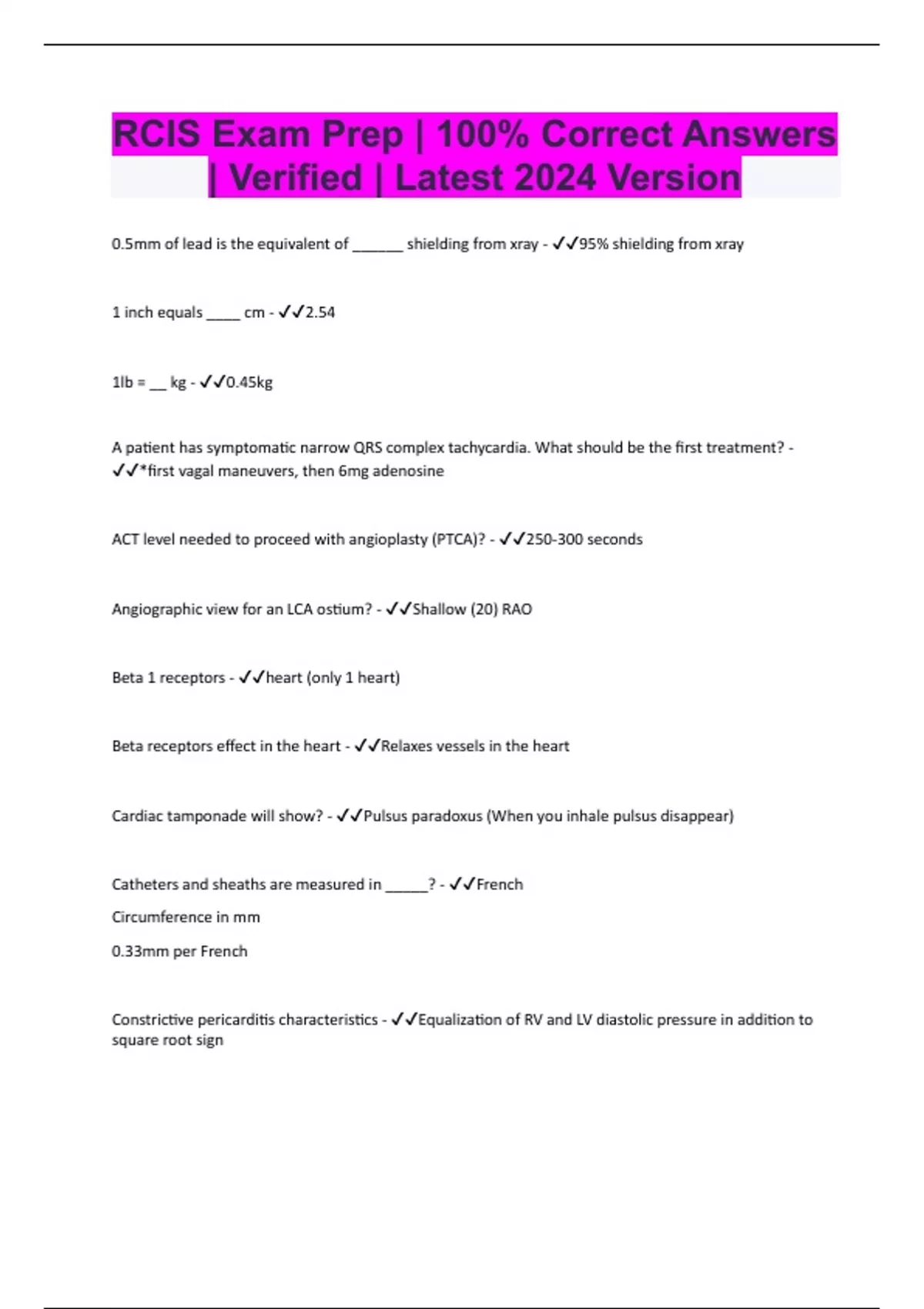 RCIS Exam Prep | 100% Correct Answers | Verified | Latest 2024 Version ...