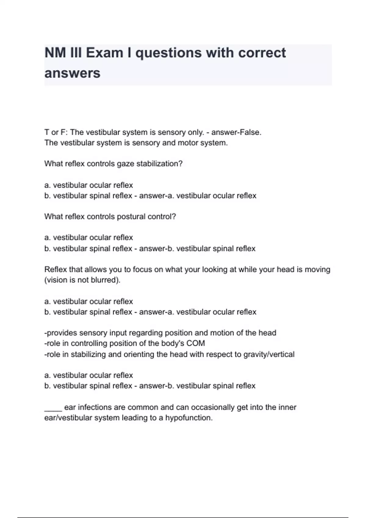 NM III Exam I questions with correct answers - NM III Eam I qunswers T ...