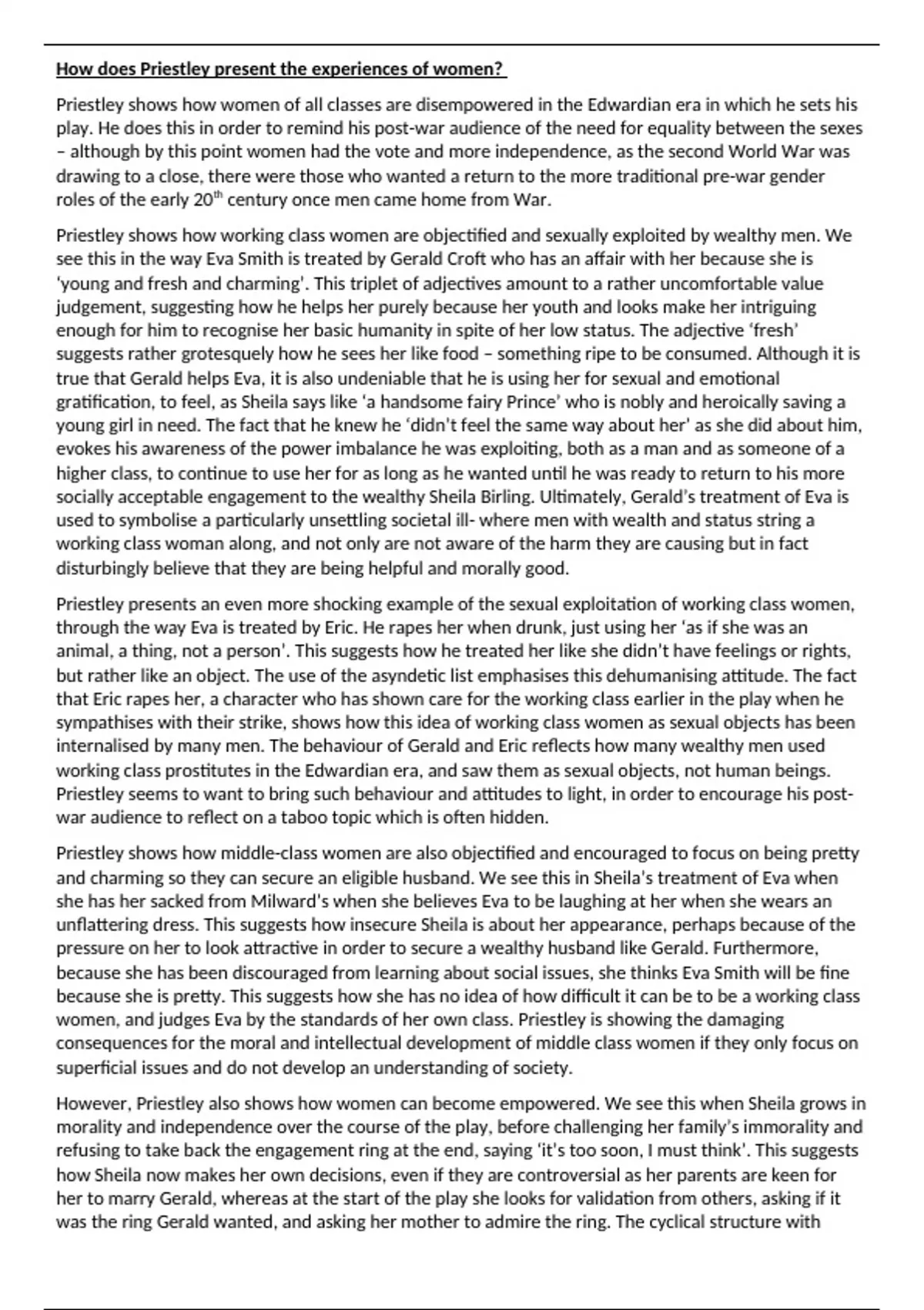 GRADE 9 GCSE AN INSPECTOR CALLS ESSAY ON WOMEN - English - Stuvia UK