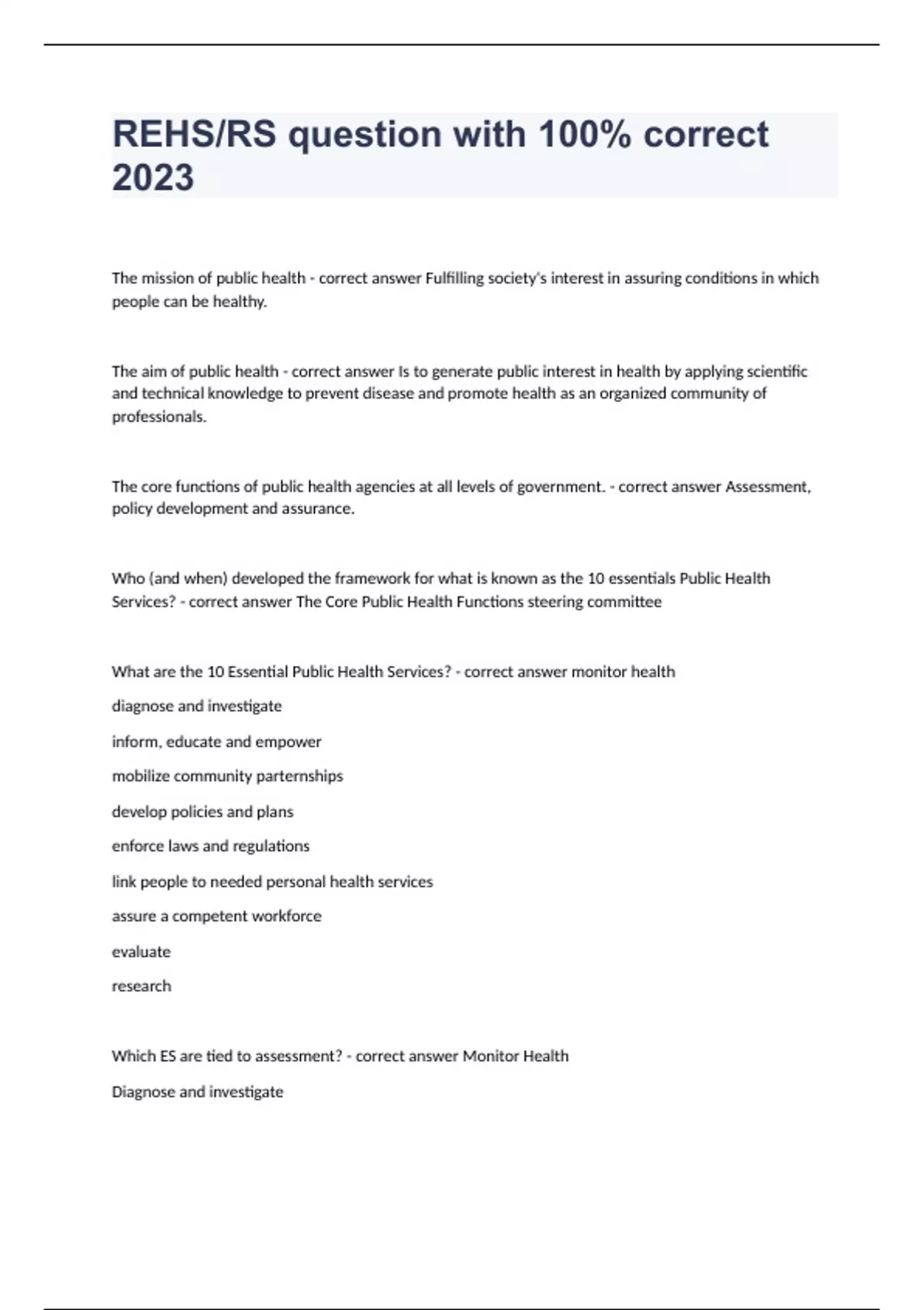 REHS RS question and answers with 100% correct 2024 - REHS - Stuvia US