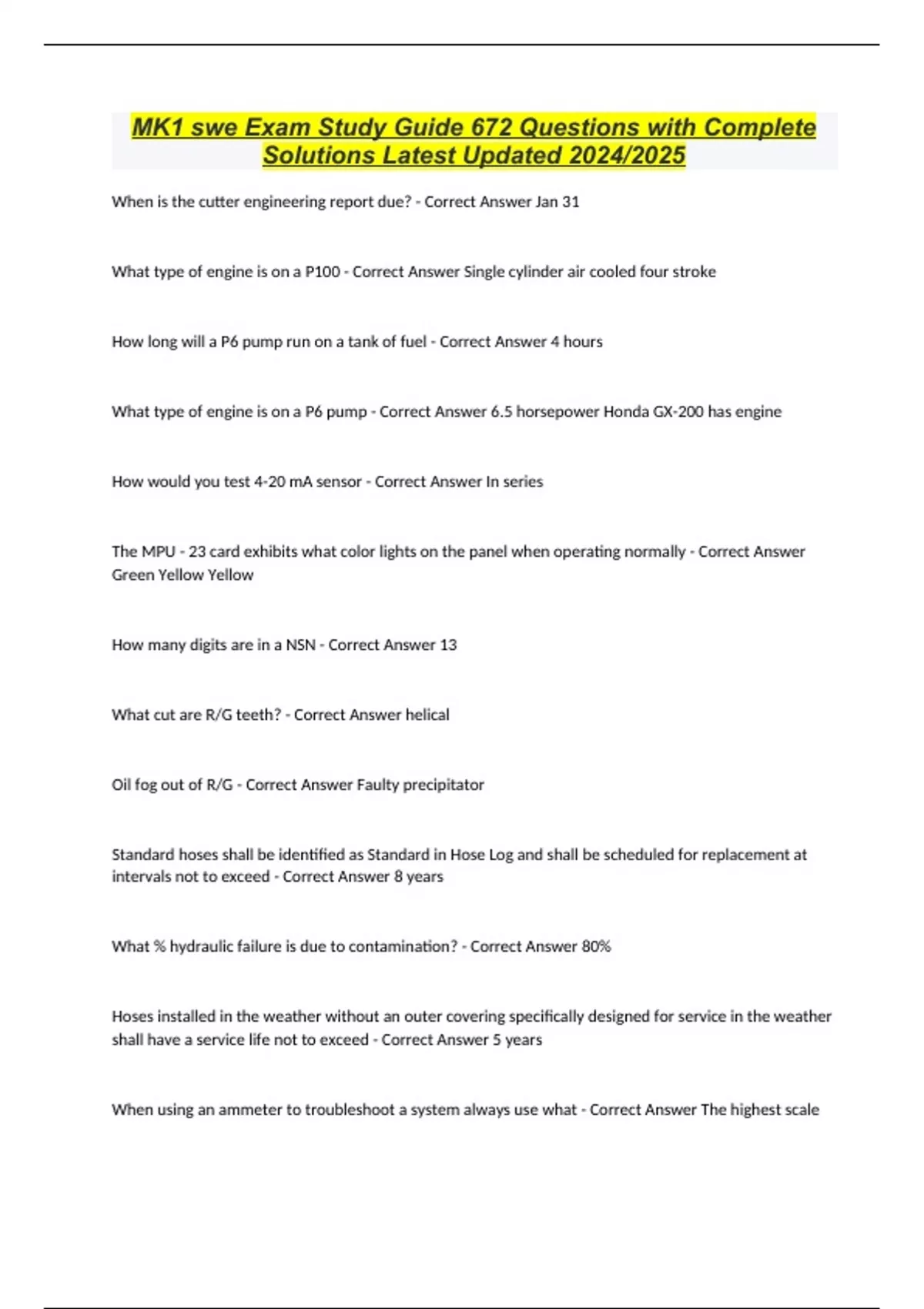 Mk1 Swe Exam Study Guide 672 Questions With Complete Solutions Latest