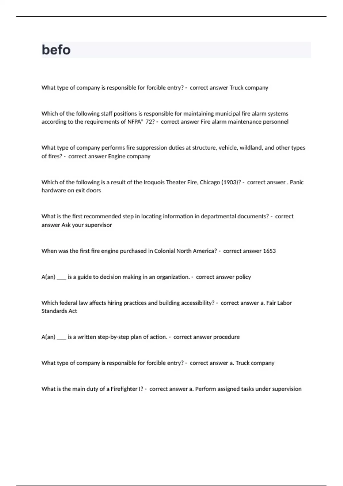 PACKAGE DEAL OF BEFO QUESTION AND ANSWERS 100% CORRECT 2024 - Stuvia US