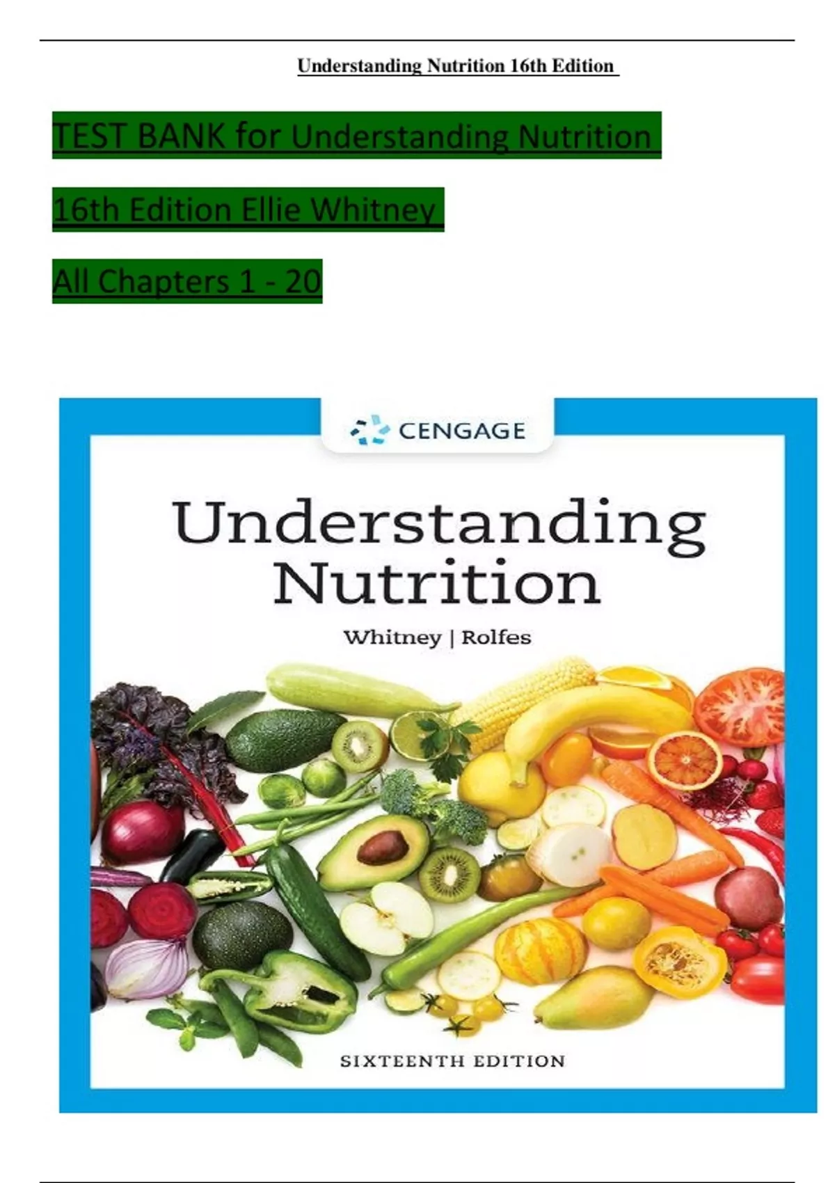 Understanding Nutrition, 16th Edition TEST BANK by Ellie Whitney ...
