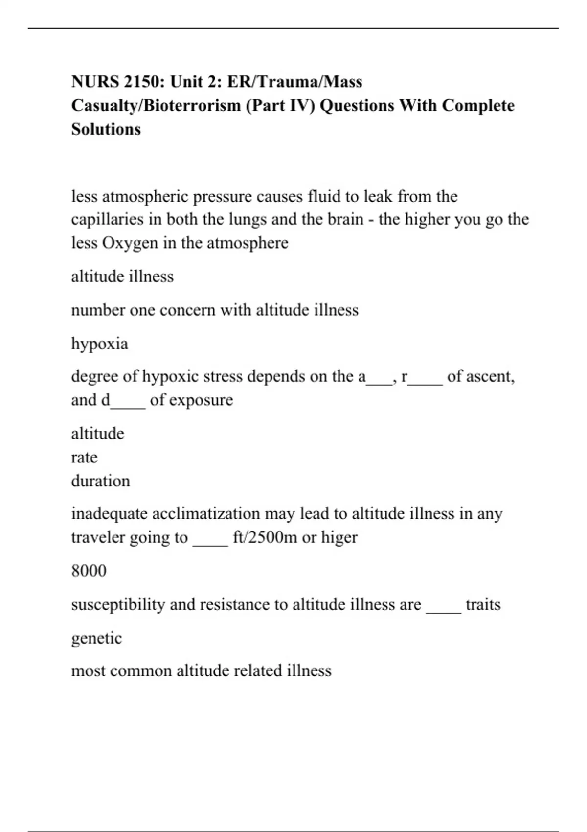 NURS 2150: Unit 2: ER/Trauma/Mass Casualty/Bioterrorism (Part IV ...