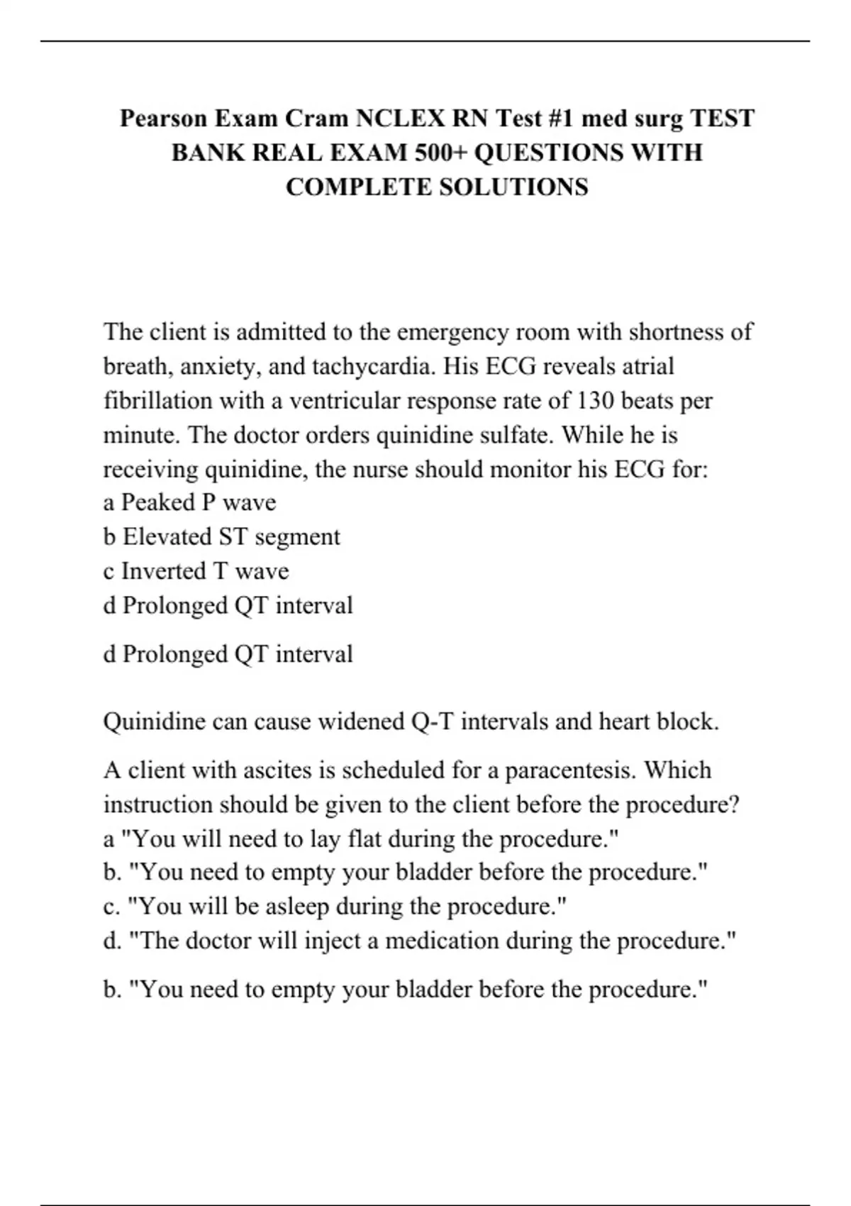 Pearson Exam Cram NCLEX RN Test #1 med surg TEST BANK REAL EXAM 500 ...