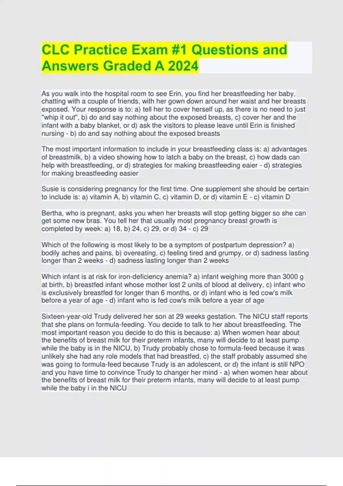 CLC Practice Exam #1 Questions and Answers Graded A 2024 - CLC. - Stuvia US