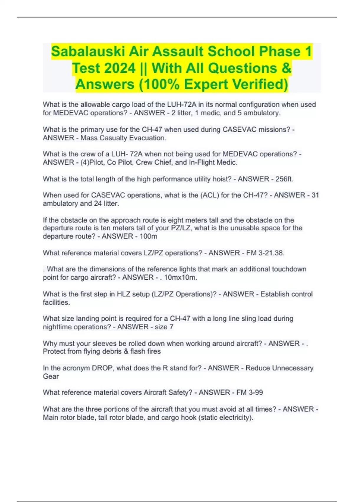 Sabalauski Air Assault School Phase 1 Test 2024 || With All Questions ...