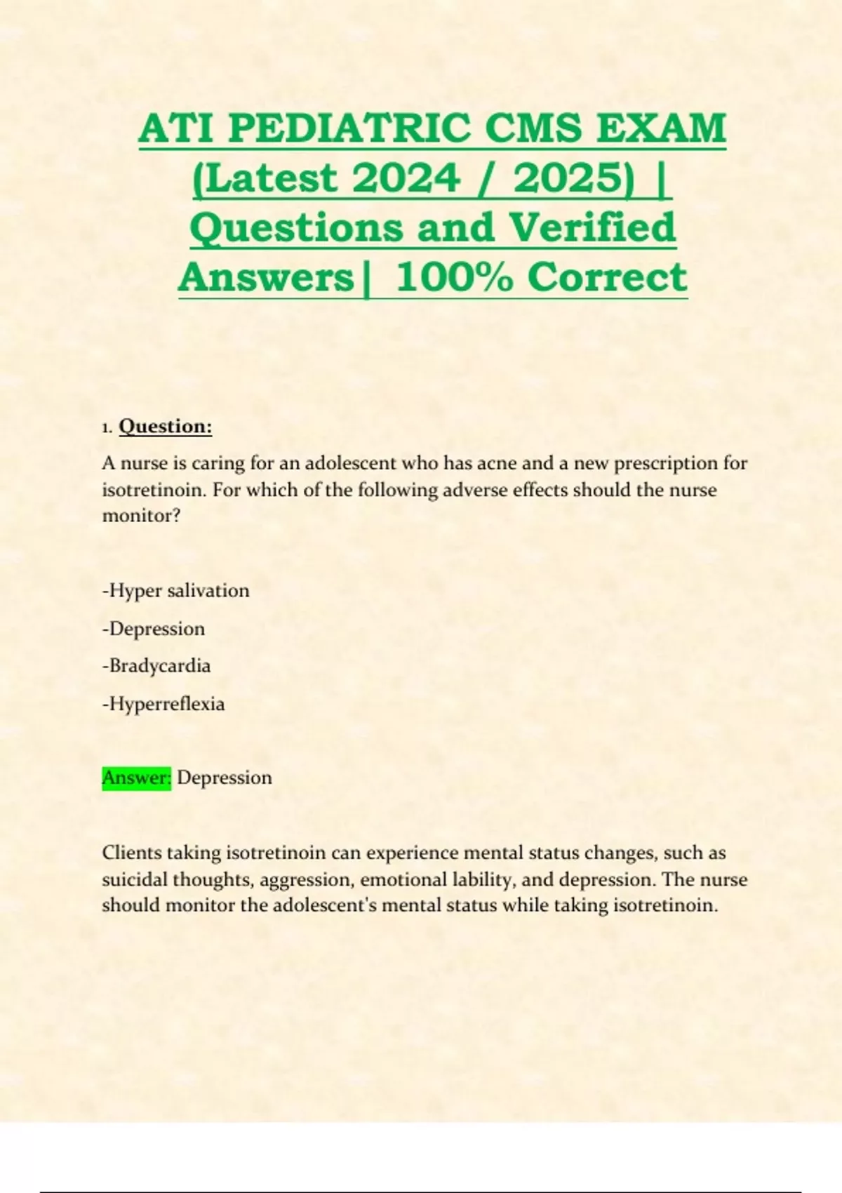 ATI PEDIATRIC CMS EXAM (Latest 2024 / 2025) | Questions and Verified ...