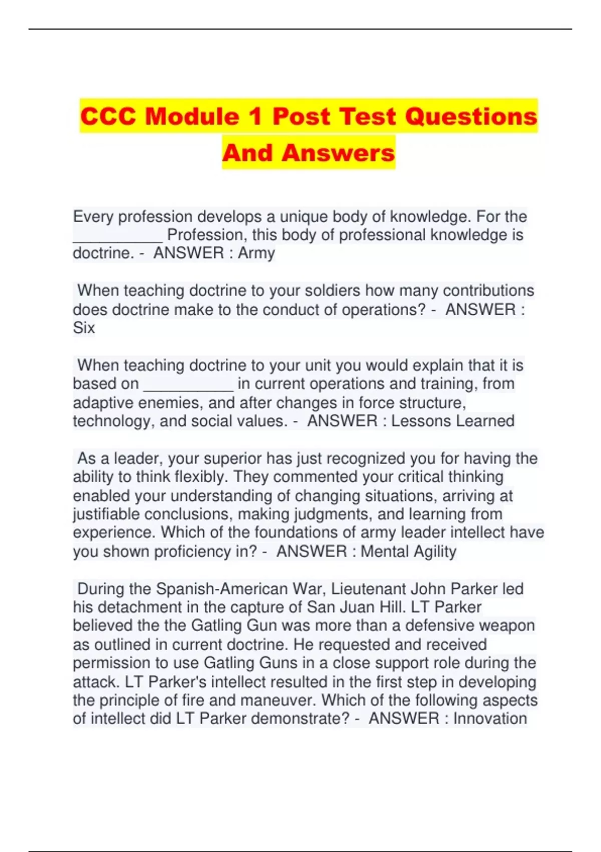 Ccc Module 1 Post Test Questions And Answers Ccc Module 1 Stuvia Us