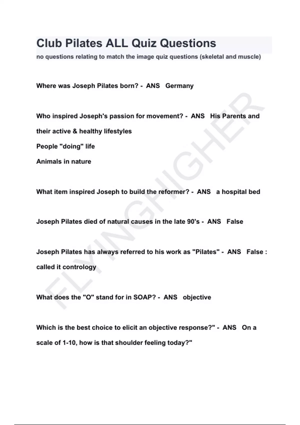 Club Pilates ALL Quiz Questions & Answers 2024 ( A+ GRADED 100% ...