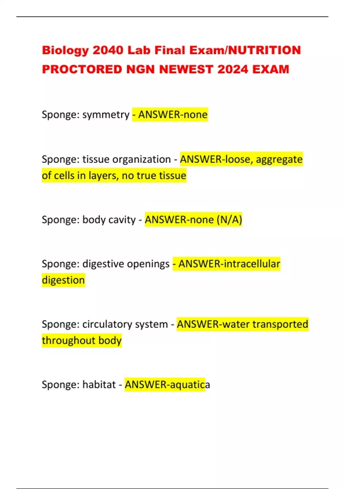 Biology 2040 Lab Final Exam/NUTRITION PROCTORED NGN NEWEST 2024 EXA ...