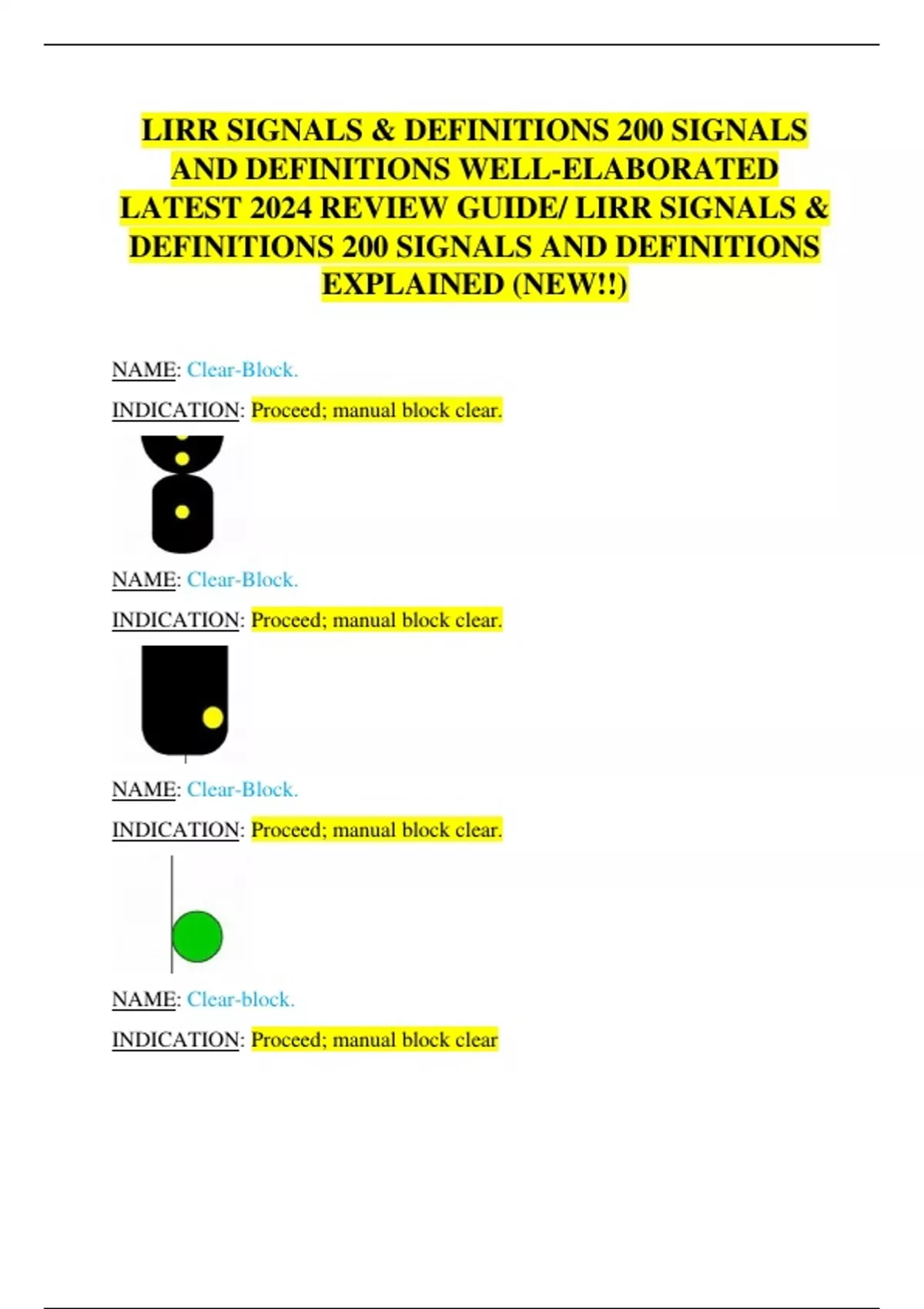 LIRR SIGNALS & DEFINITIONS 200 SIGNALS AND DEFINITIONS WELL-ELABORATED ...