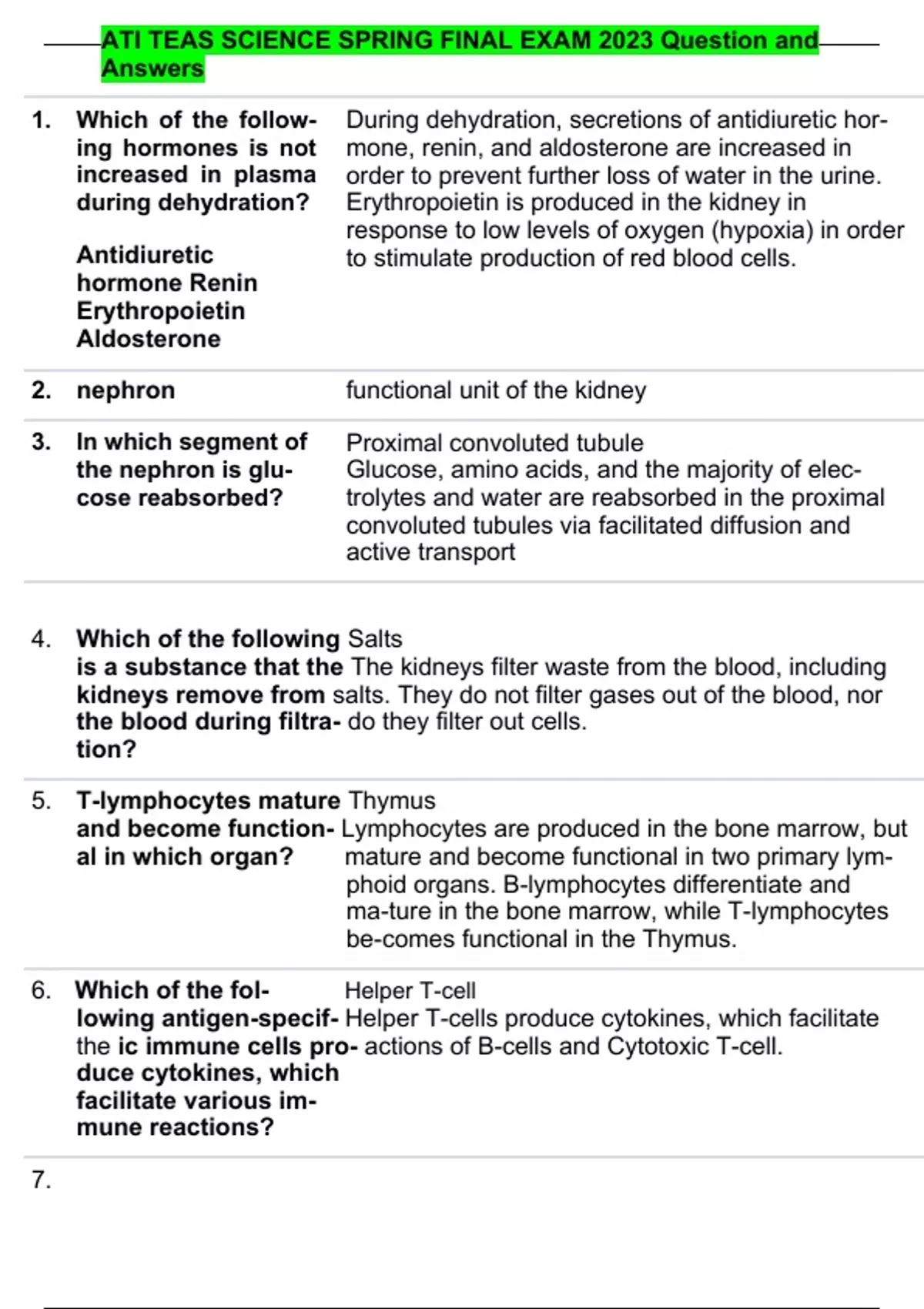 ATI TEAS SCIENCE SPRING FINAL EXAM 2023 Question and Answers - TEAS 7 ...