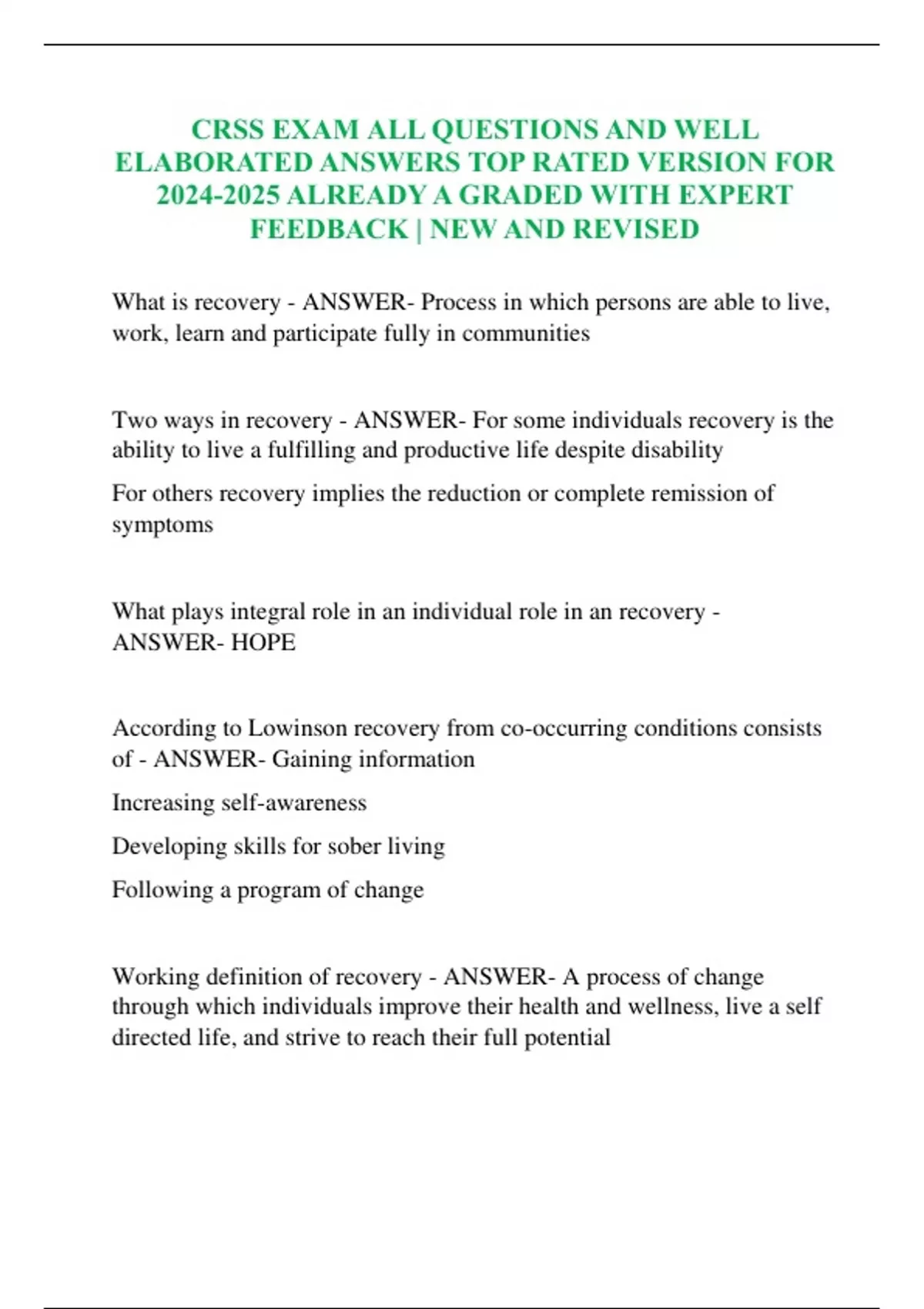 CRSS EXAM ALL QUESTIONS AND WELL ELABORATED ANSWERS TOP RATED VERSION ...