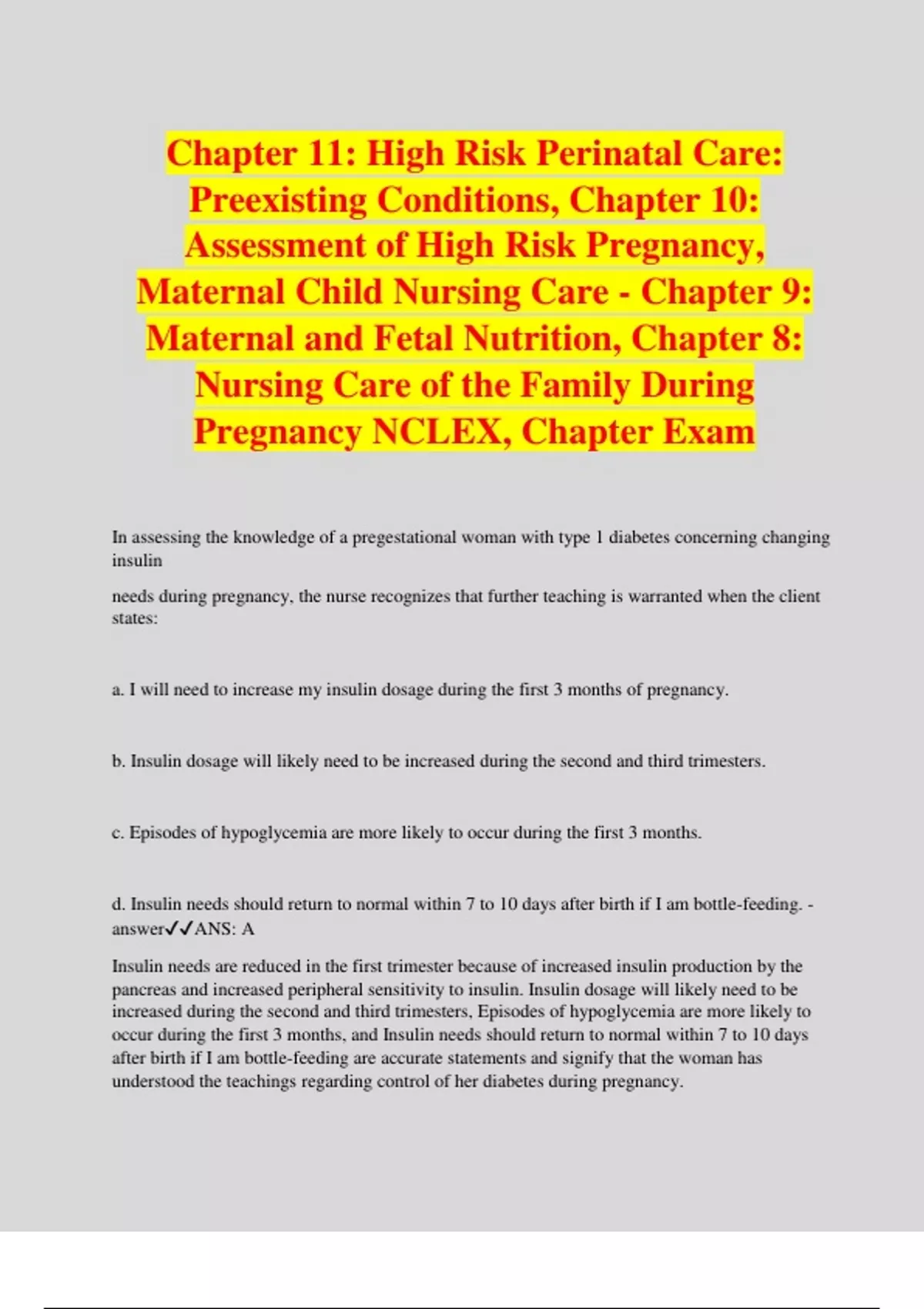 Chapter 11: High Risk Perinatal Care: Preexisting Conditions, Chapter 10: Assessment of High ...