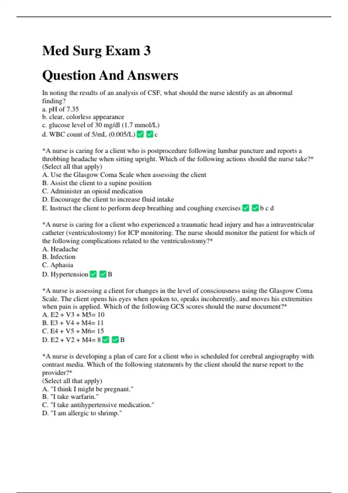Med Surg Exam 3 - Med surg - Stuvia US