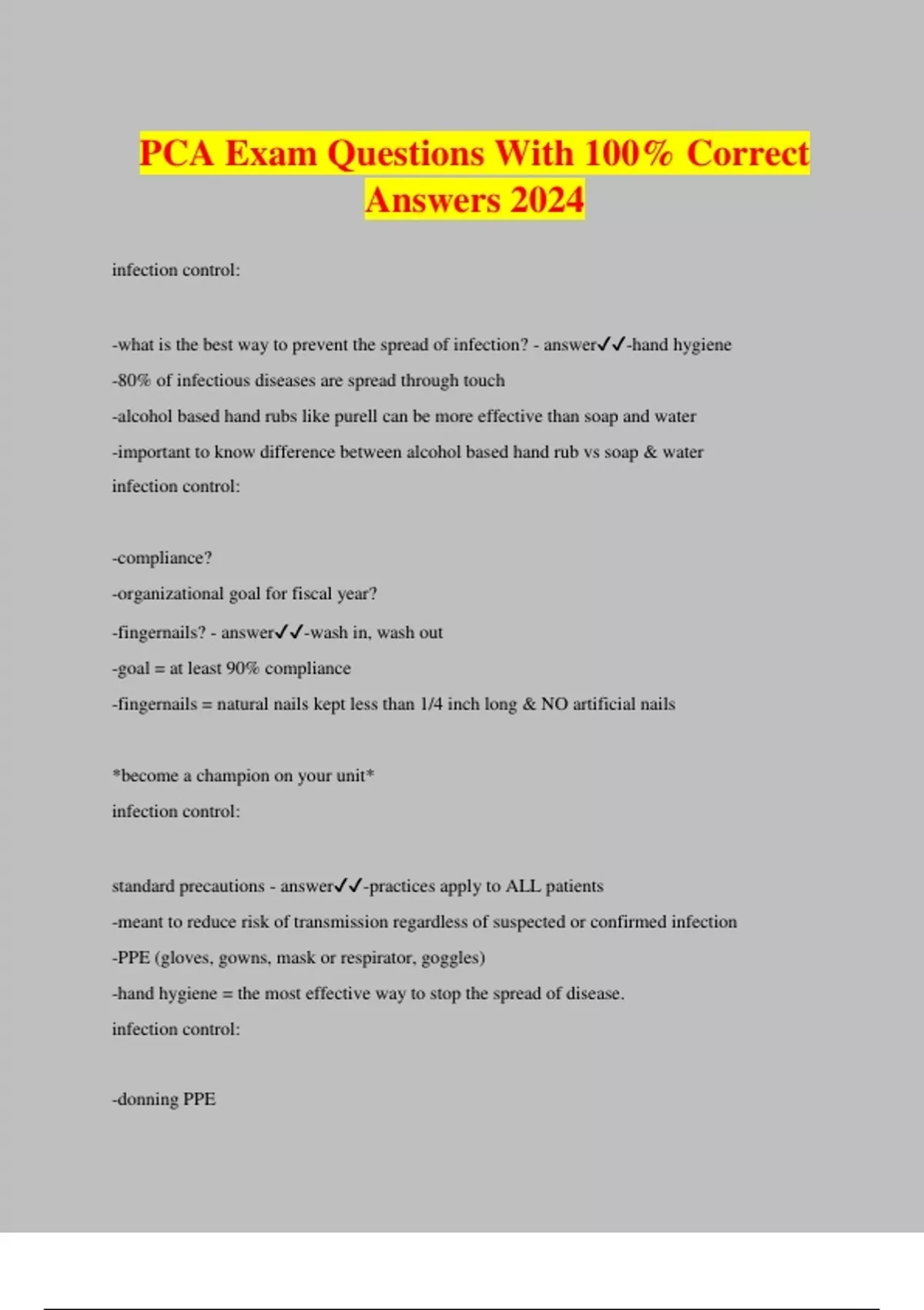 PCA Exam Questions With 100% Correct Answers 2024 - PCA - Stuvia US